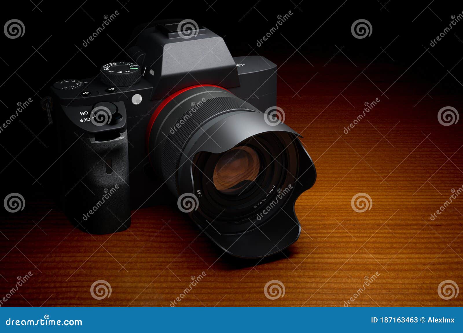 Mirrorless Interchangeable-lens Camera. Digital Camera on Wooden Table ...