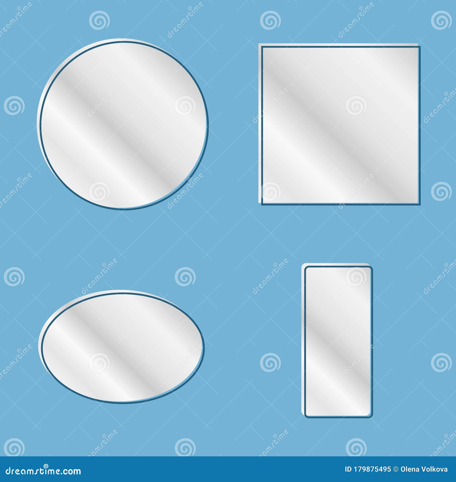 Mirrors, Set of Square and Round Mirrors Isolated on a Blue Background ...