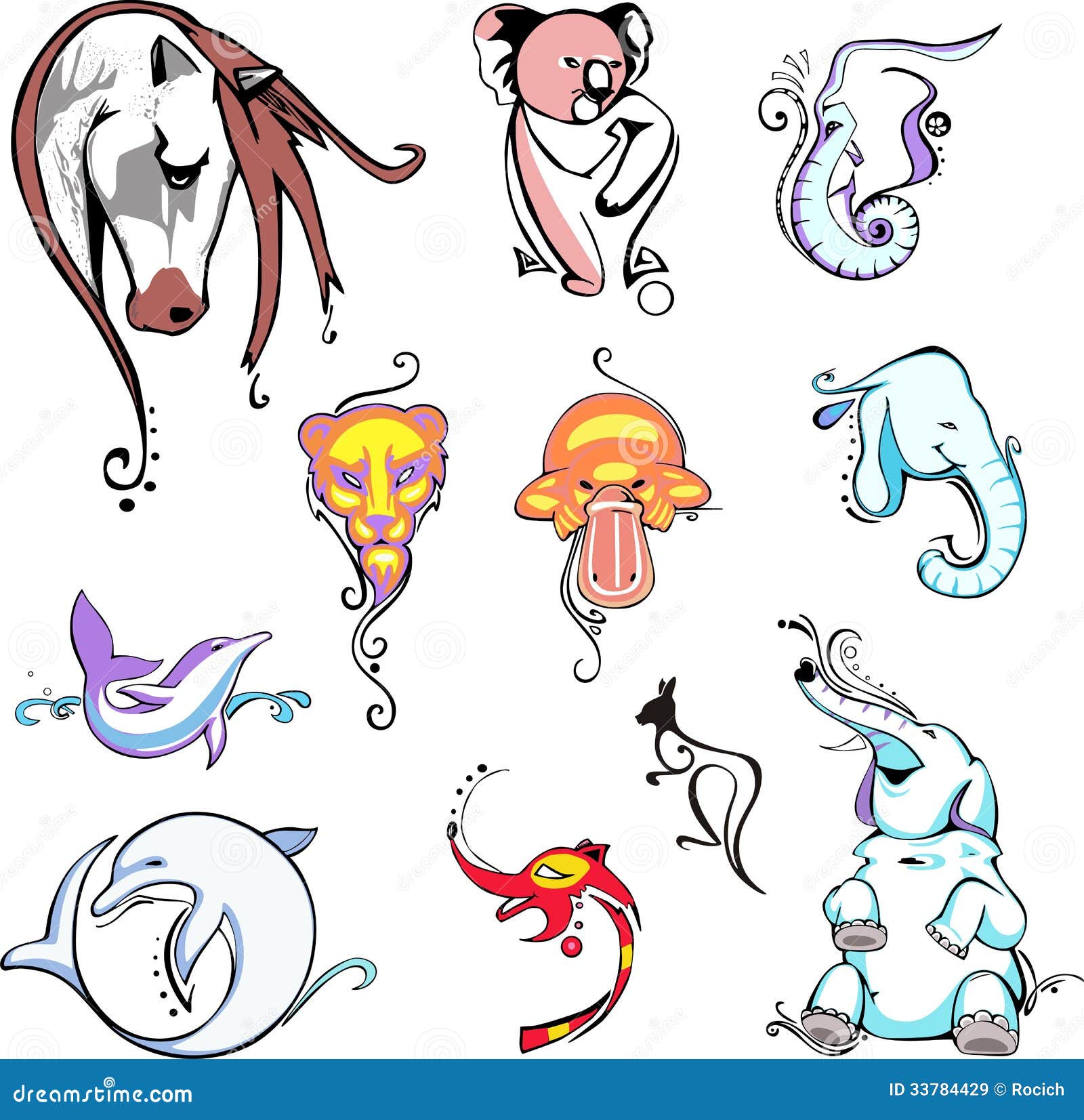 Miscellaneous Stylized Animals Stock Vector - Illustration of wallaby ...