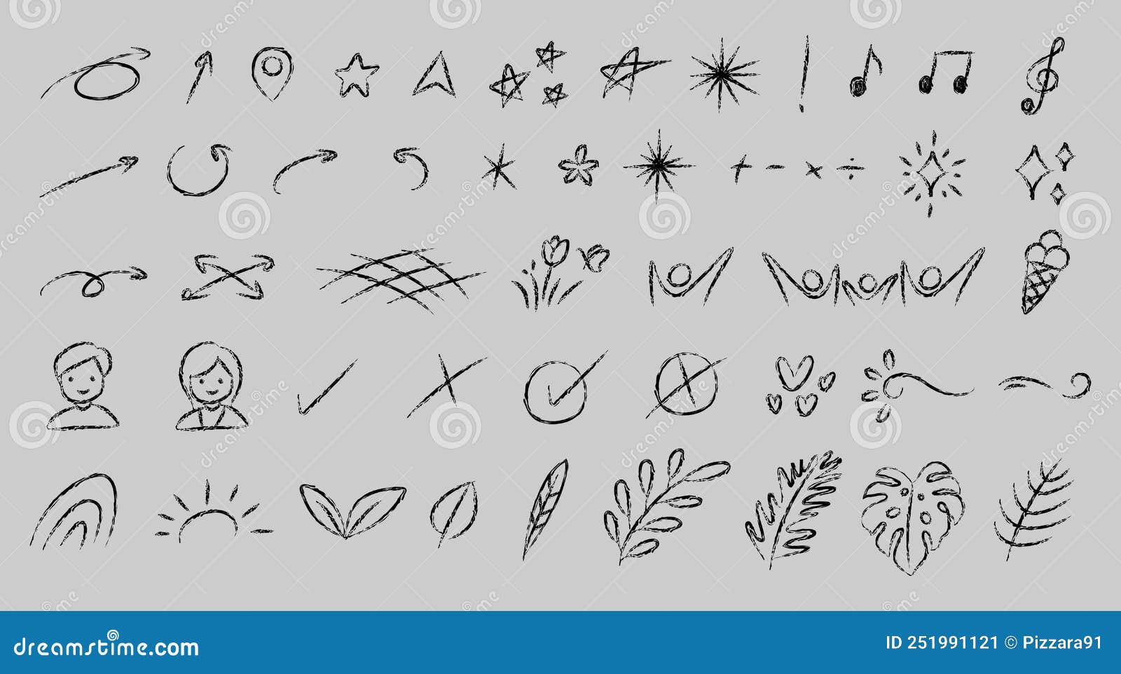 Miscellaneous Symbol and Icon Hand Drawn Chalk Style Stock Vector ...