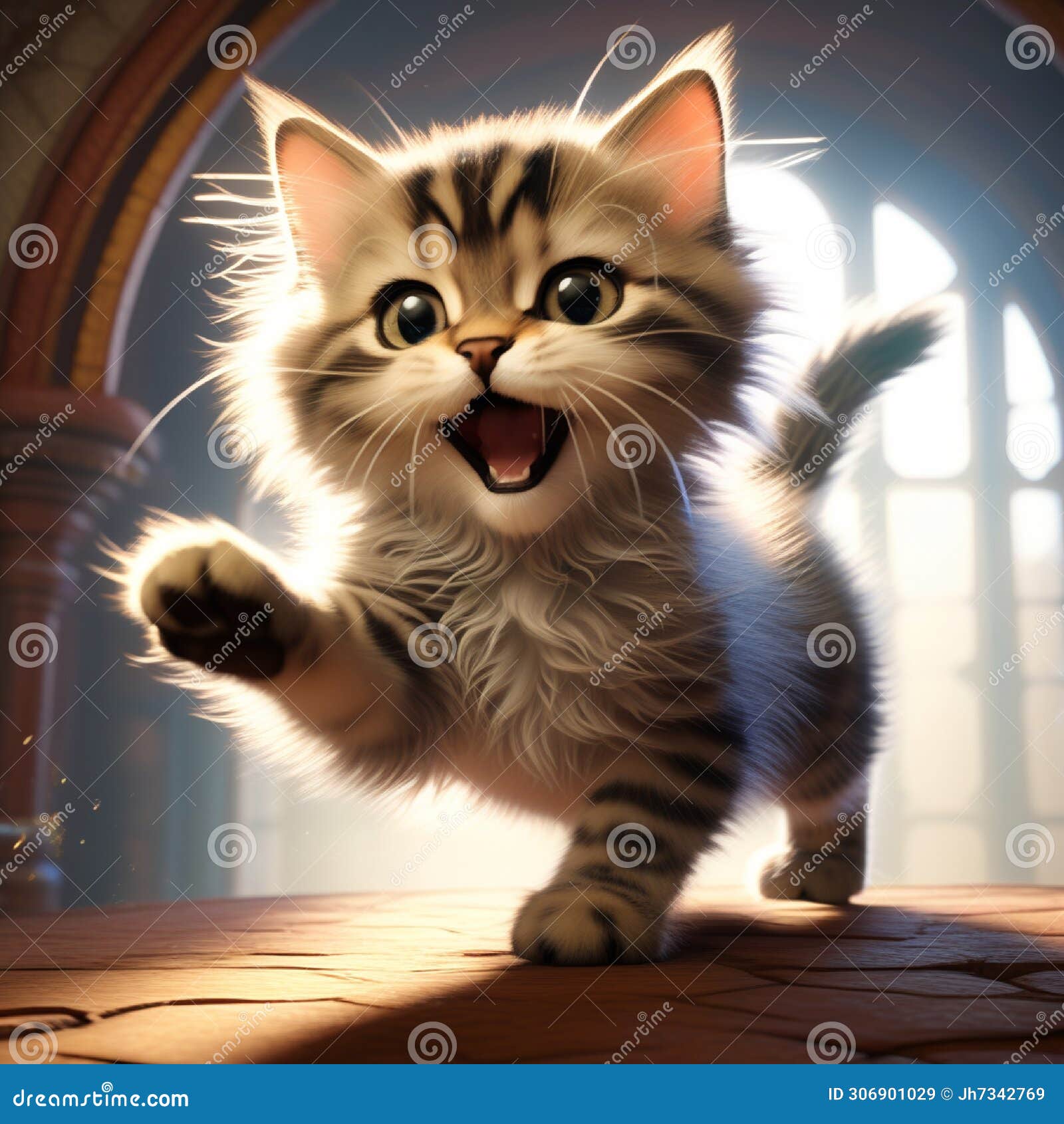 A Mischievous Cat Striking a Playful Pose with an Arched Back and ...