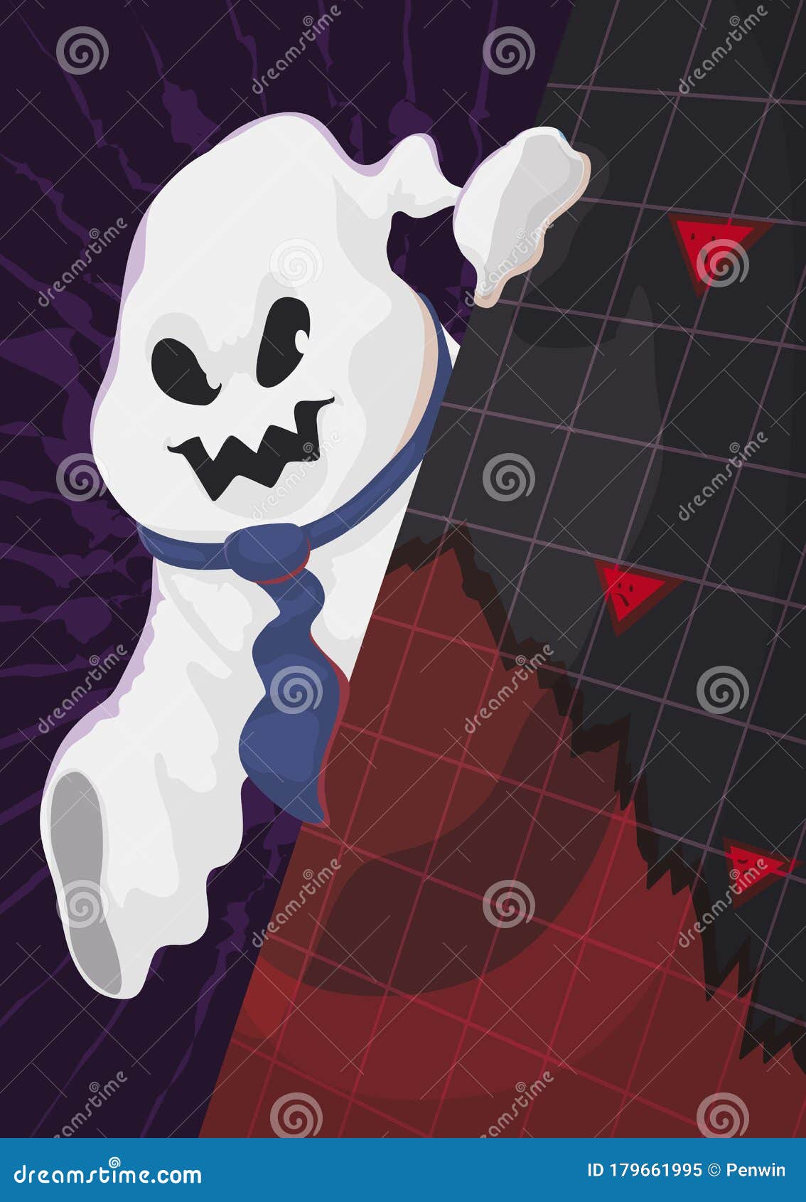 Mischievous Ghost Appearing and Haunting the Economy Scenario, Vector ...