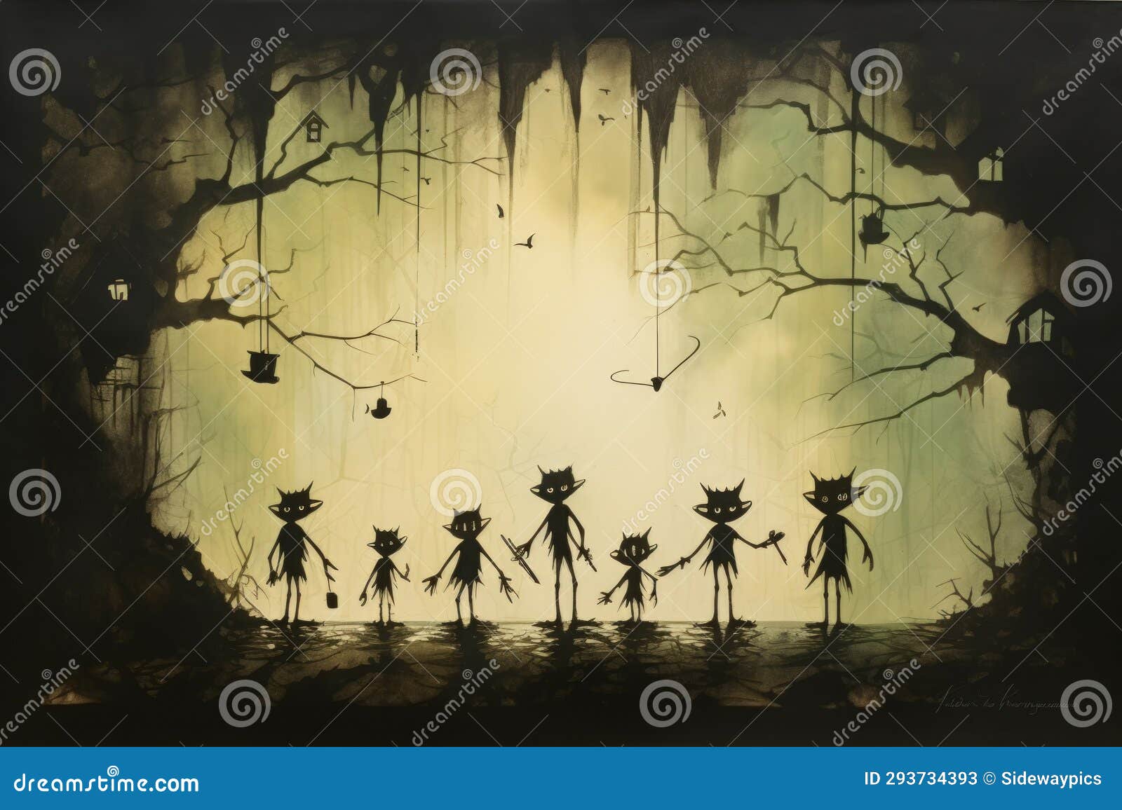 Mischievous Goblins Lurking In Shadowy Corners - Generative AI Stock ...