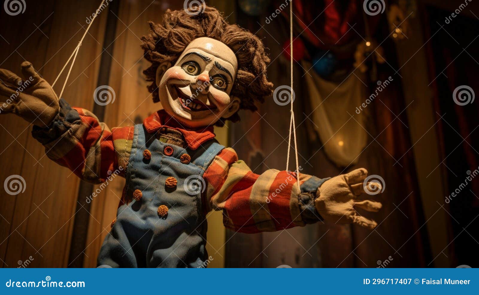 A Mischievous Joker Marionette Hanging from Strings, Puppet Show Stock ...