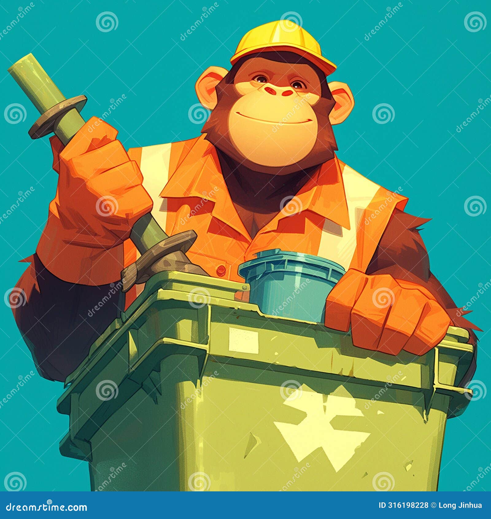 A Mischievous Monkey Sanitation Worker Cartoon Style Stock Vector ...