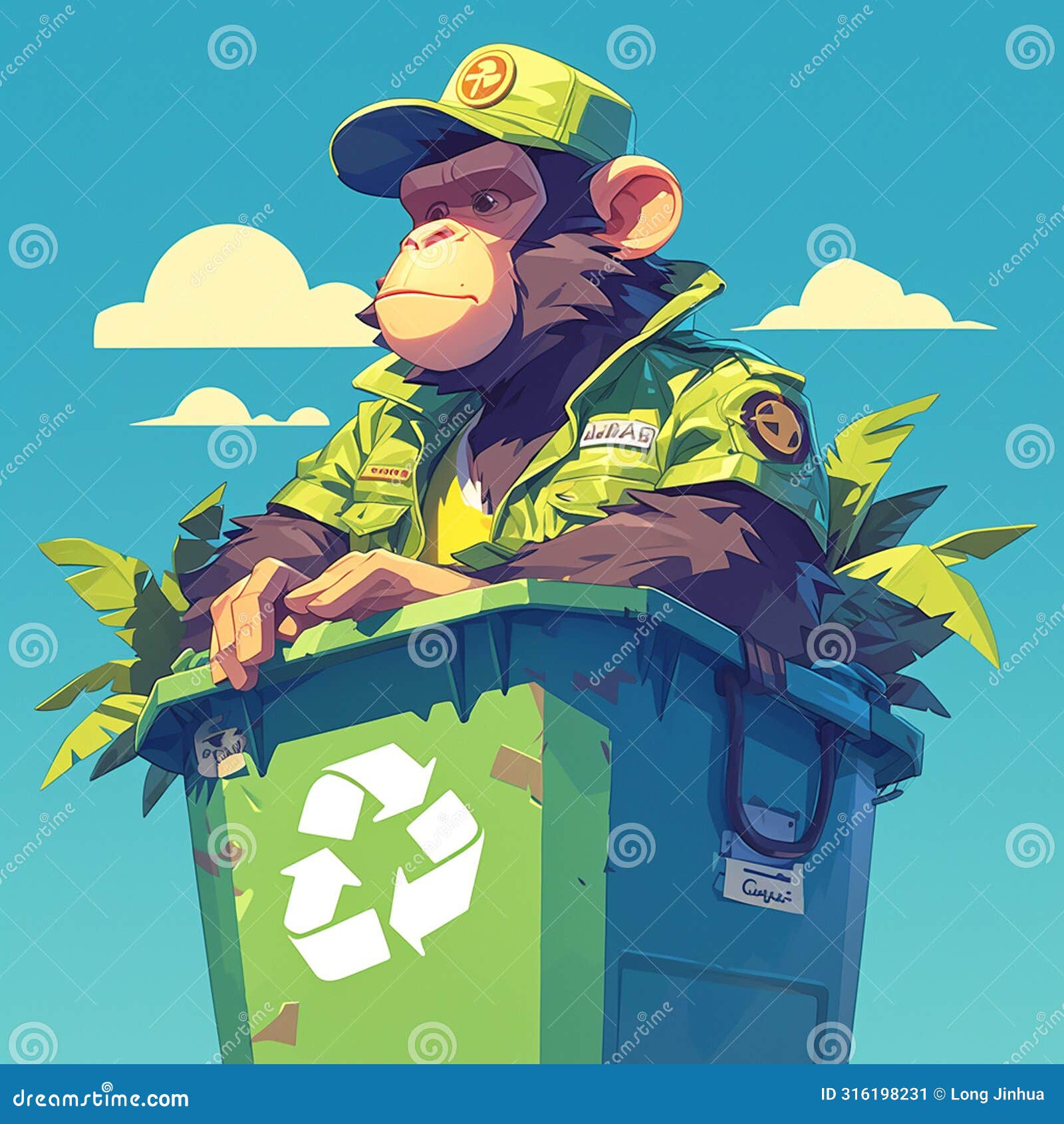 A Mischievous Monkey Sanitation Worker Cartoon Style Stock Vector ...