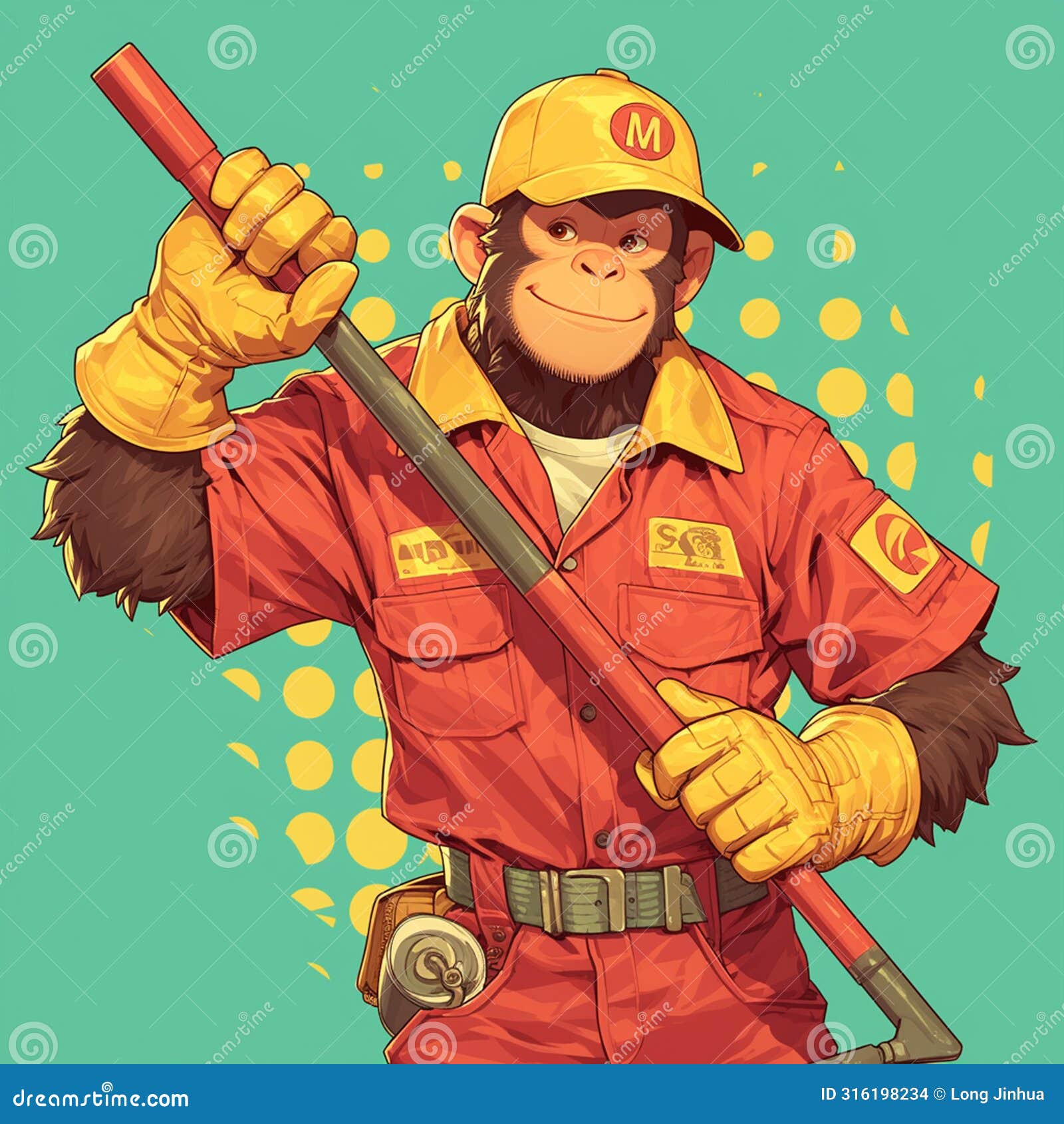 A Mischievous Monkey Sanitation Worker Cartoon Style Stock Vector ...