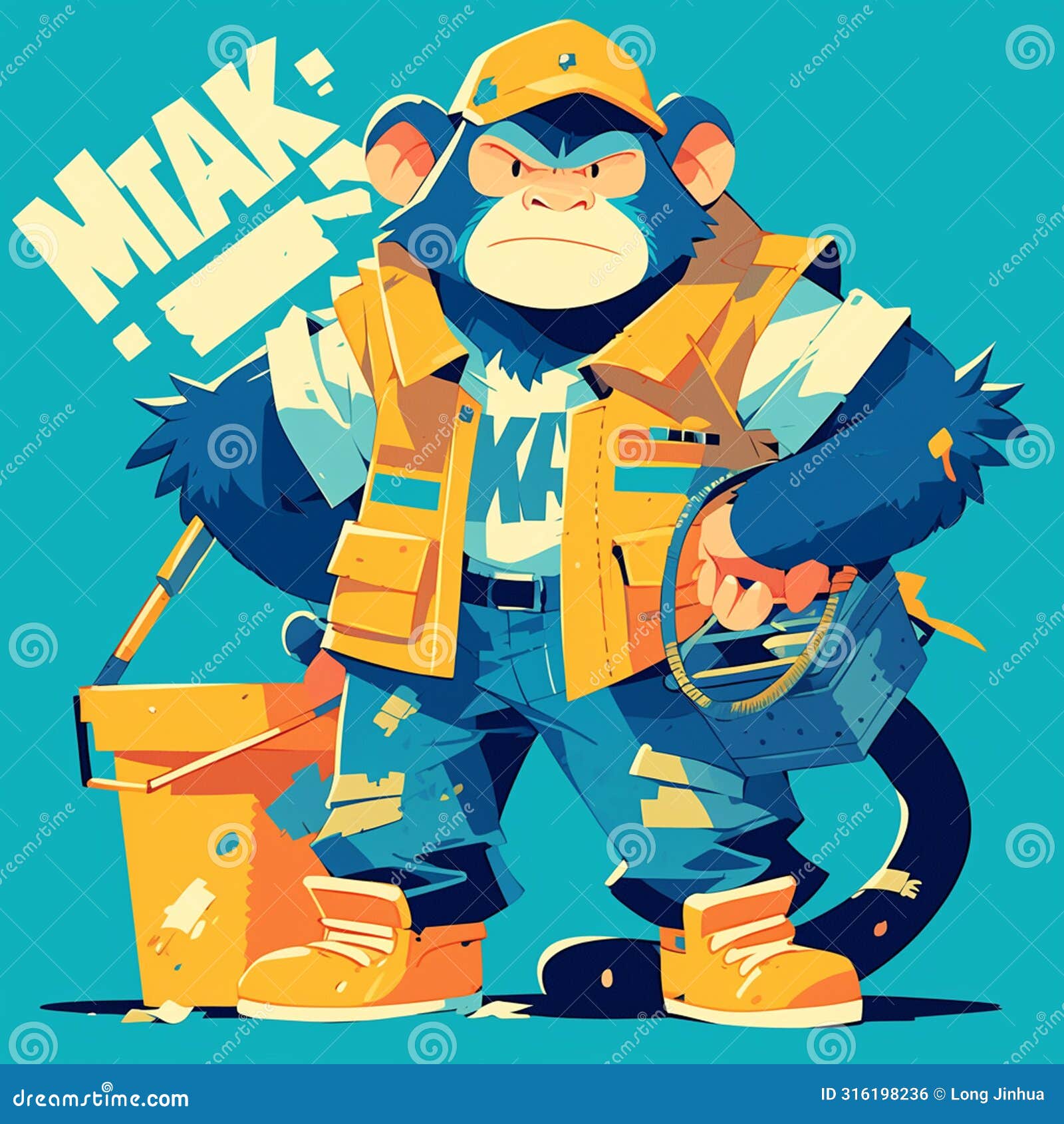A Mischievous Monkey Sanitation Worker Cartoon Style Stock Vector ...