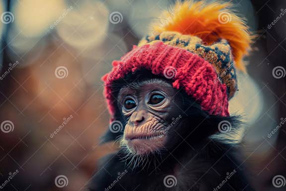 Mischievous Monkey with a Silly Hat Stock Illustration - Illustration ...