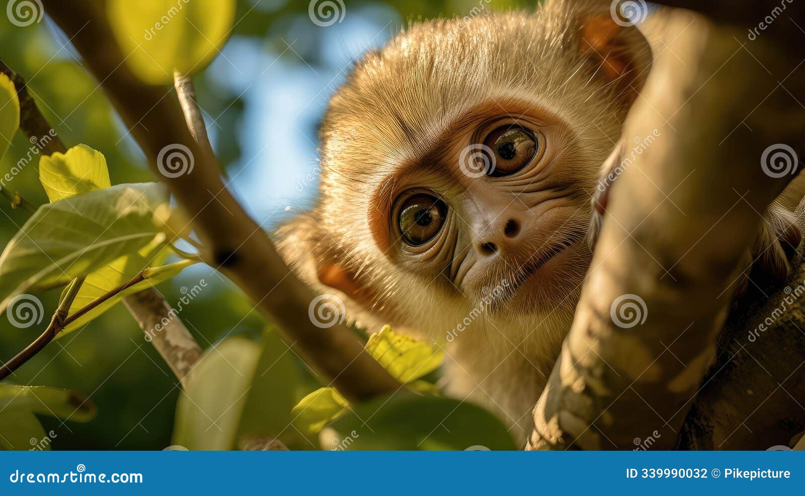 Mischievous monkey in tree stock illustration. Illustration of playful ...