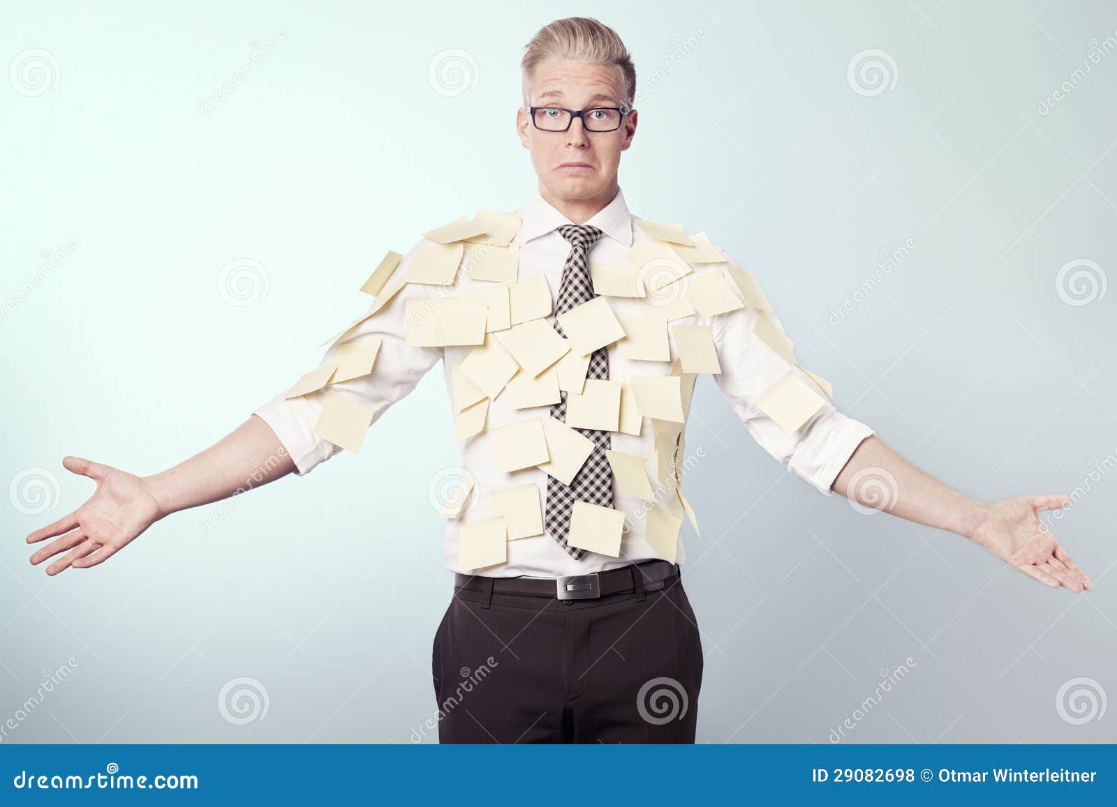 Miserable Businessman Covered by Blank Yellow Stickers. Stock Photo ...
