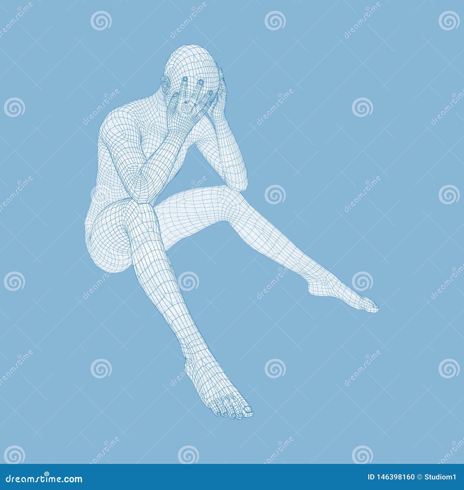 Miserable Depressed Man Sitting and Thinking. 3D Model of Man Stock ... Miserable Depressed Man Sitting and Thinking. 3D Model of Man Stock ...