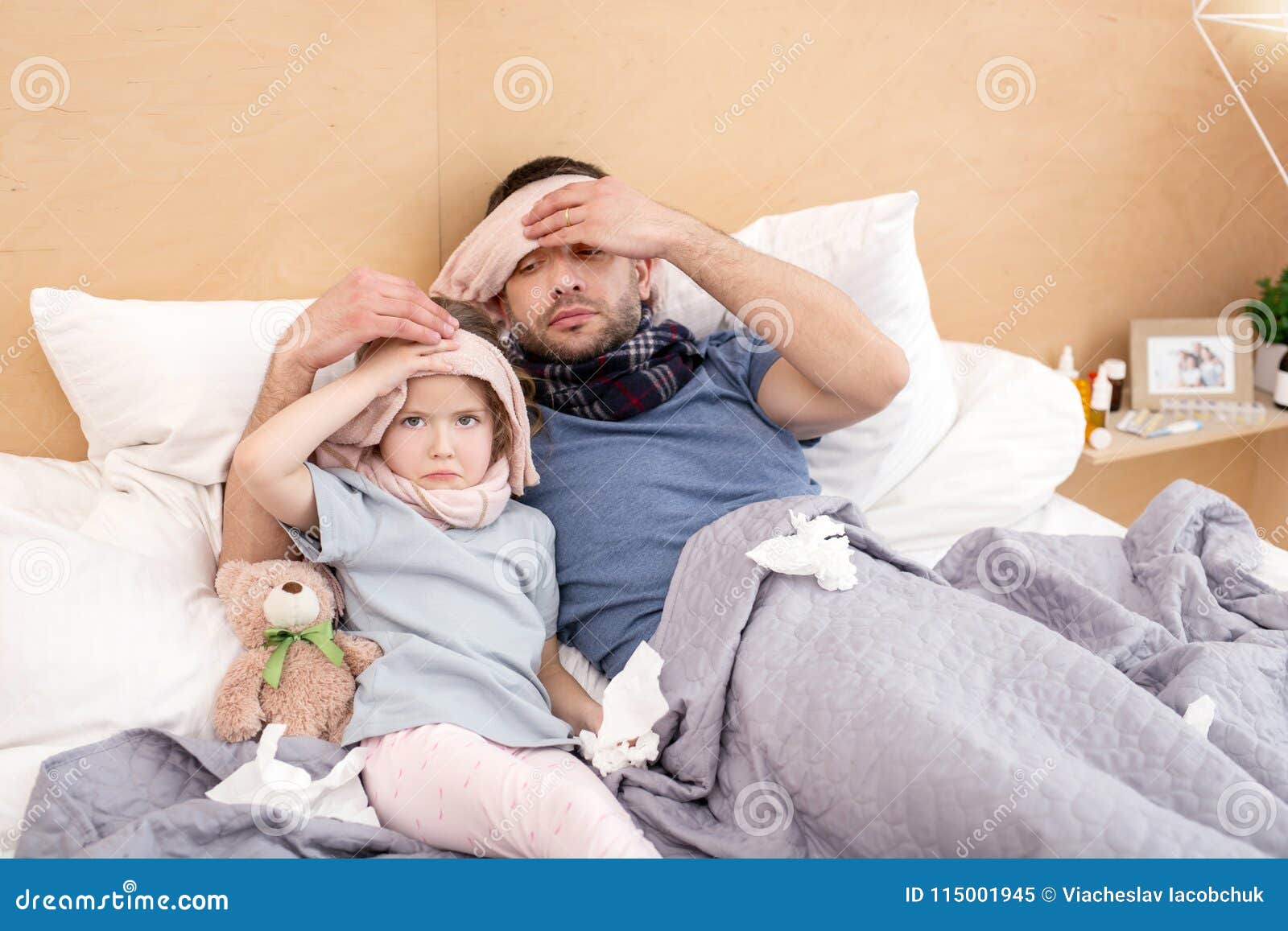 Miserable Girl and Daddy Having a Cold Stock Image - Image of ...
