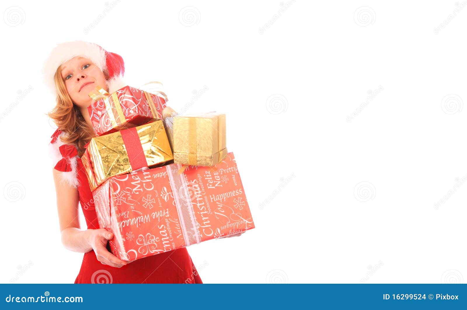 Miss Santa is Carrying Too Many Presents Stock Photo - Image of adult ...