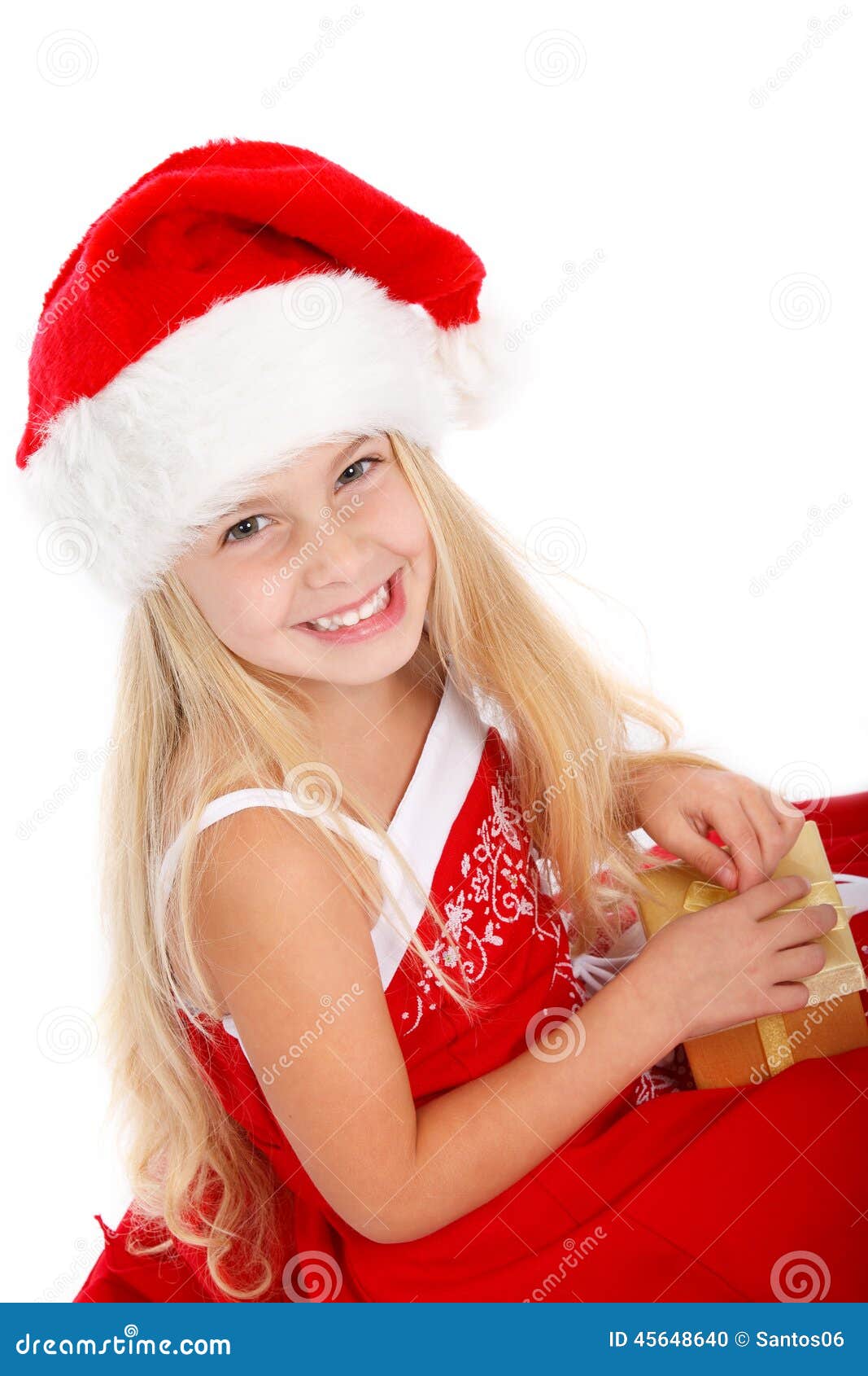 Miss santa with a gift stock photo. Image of golden, bright - 45648640