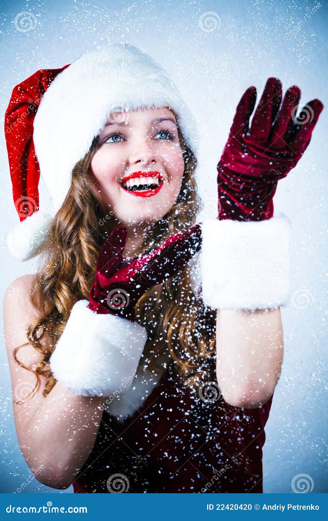 Miss Santa Looking at the Snow Stock Photo - Image of beauty, happy ...