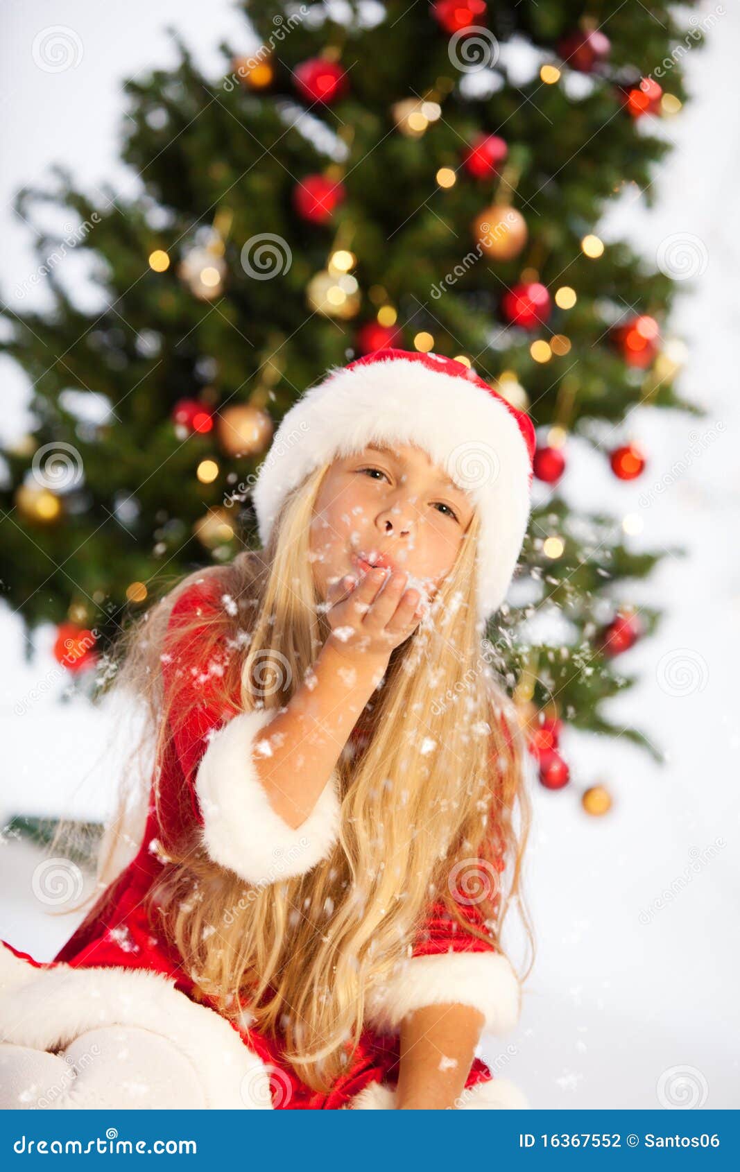 Miss santa with snow stock photo. Image of holiday, hair - 16367552