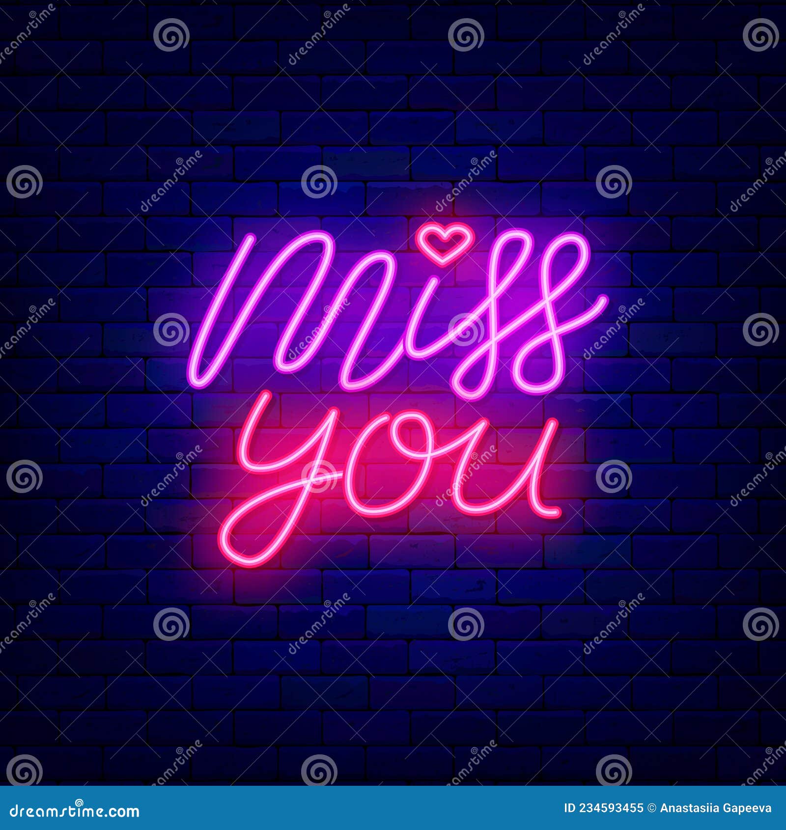 Miss You Glowing Neon Sign With Pink Heart Symbol With Alphabet. Symbol ... Miss You Glowing Neon Sign With Pink Heart Symbol With Alphabet. Symbol ...