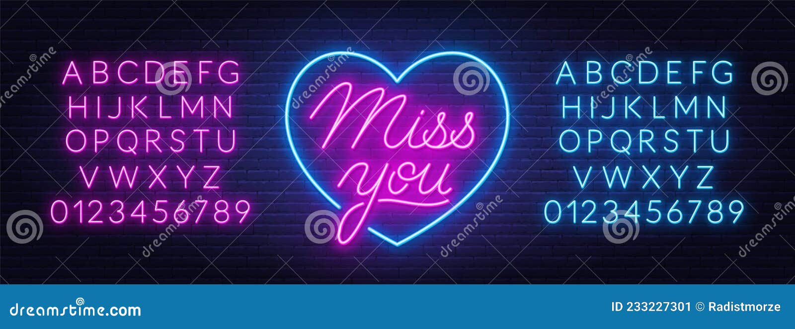 Miss You Glowing Neon Sign With Pink Heart Symbol With Alphabet. Symbol ... Miss You Glowing Neon Sign With Pink Heart Symbol With Alphabet. Symbol ...