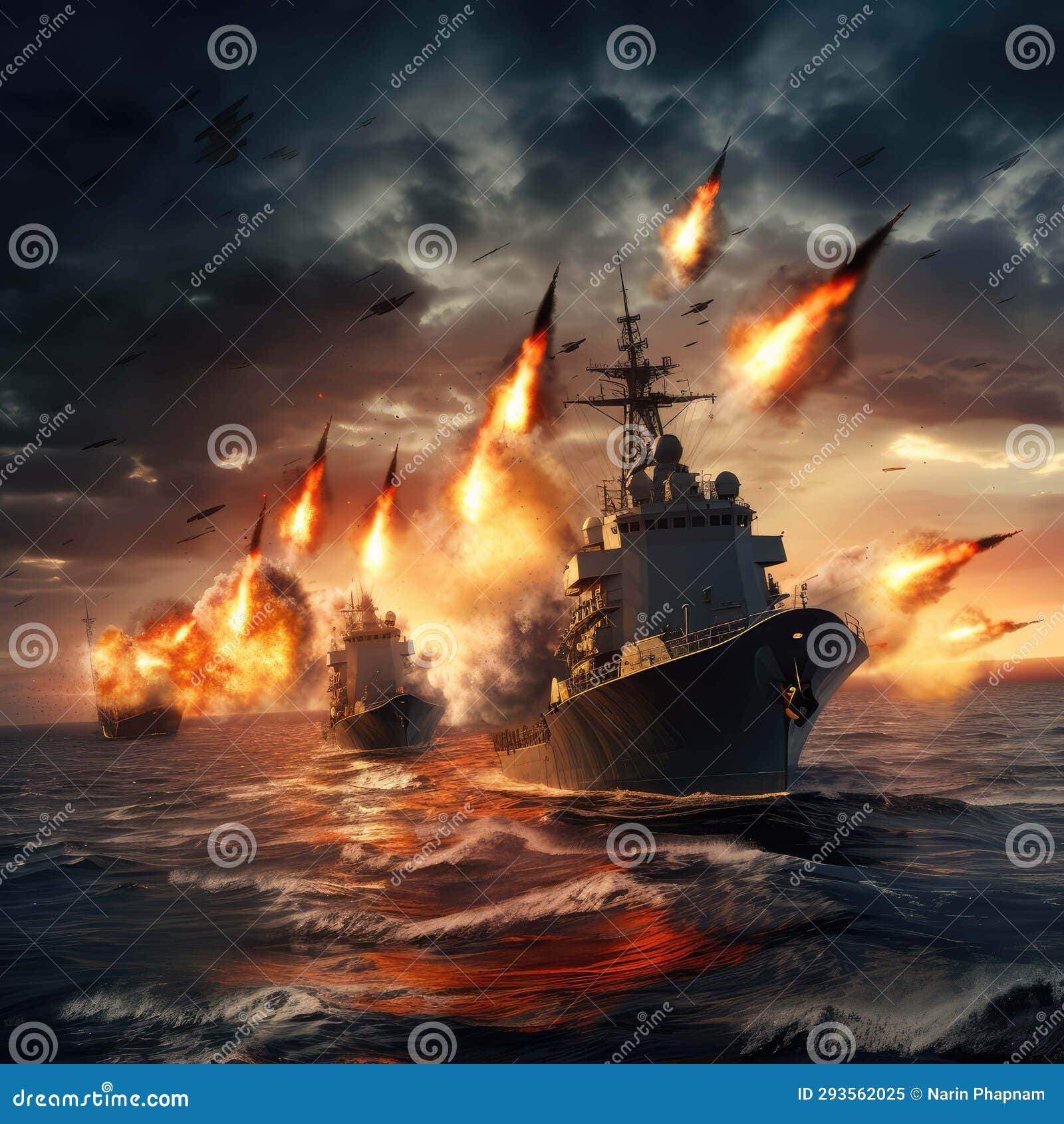 Missile Attack Warship in the War Stock Illustration - Illustration of ...