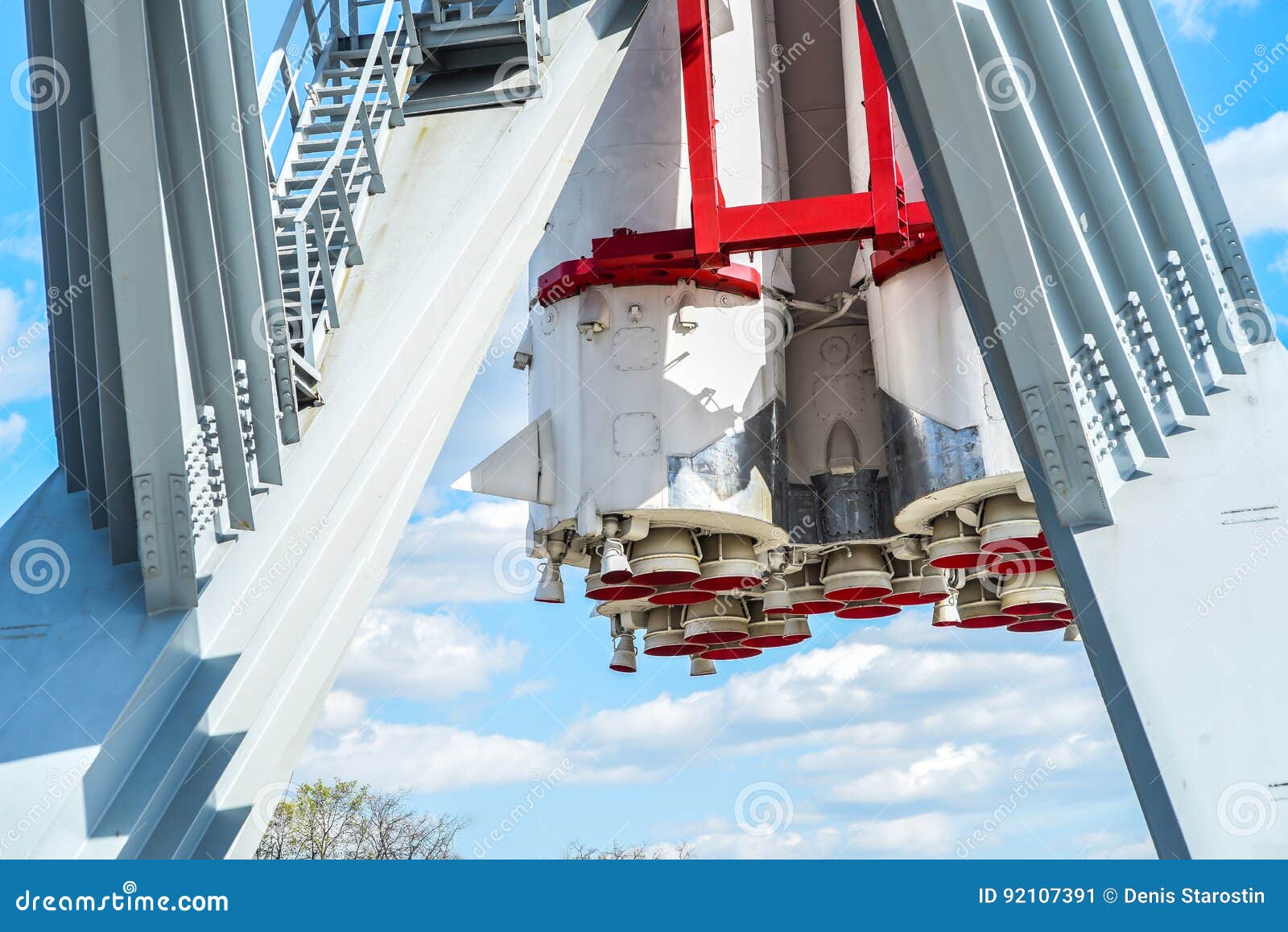 Missile Engine First Step of Space Rocket. Close Up. on Sky Background ...