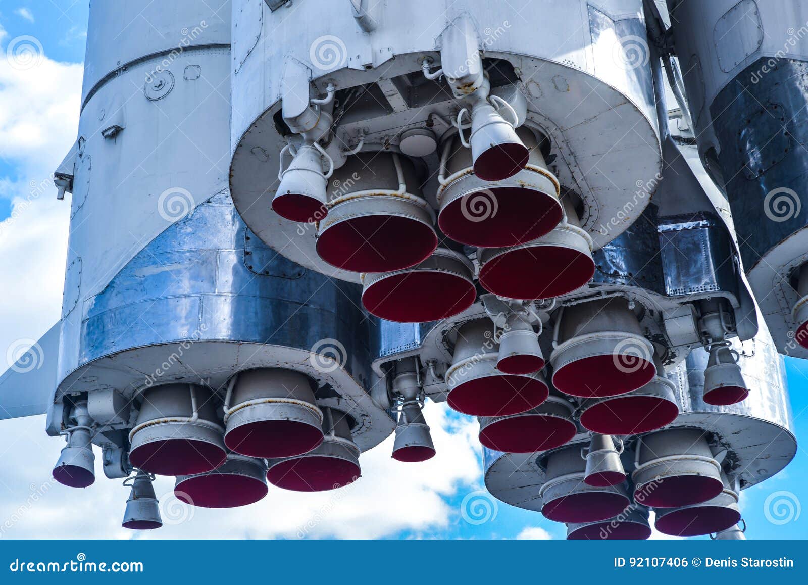 Missile Engine First Step of Space Rocket. Close Up. on Sky Background ...