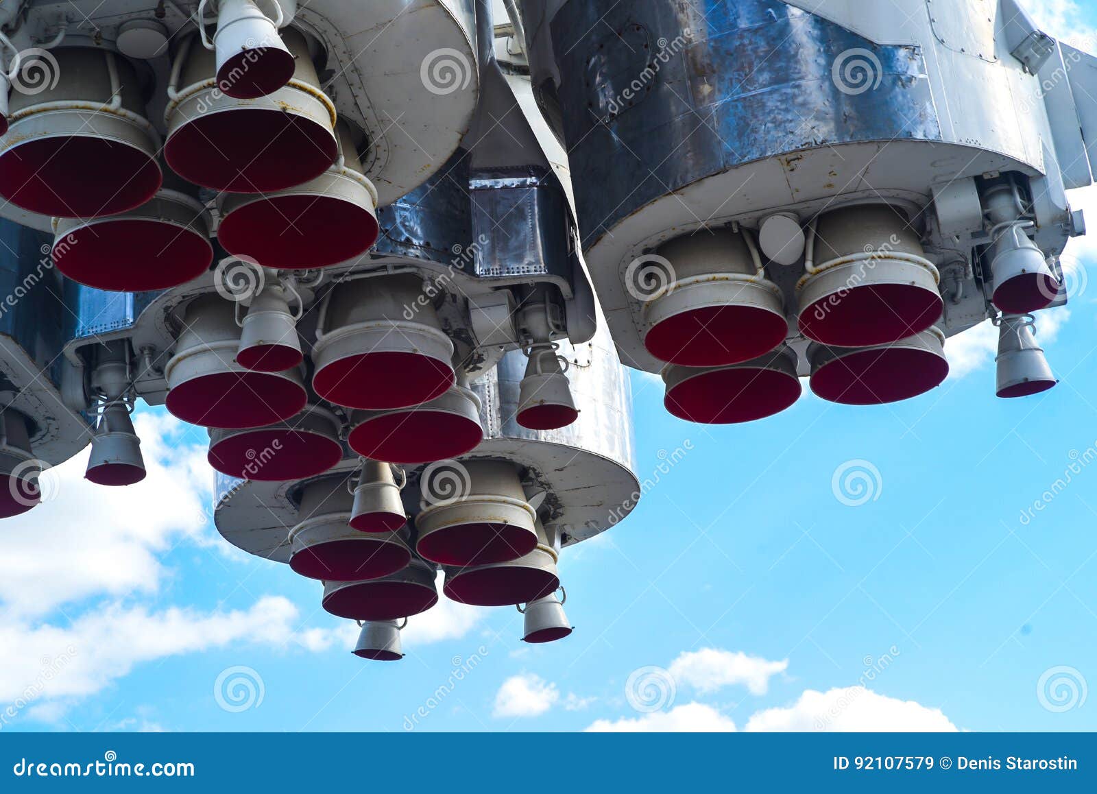 Missile Engine First Step of Space Rocket. Close Up. on Sky Background ...