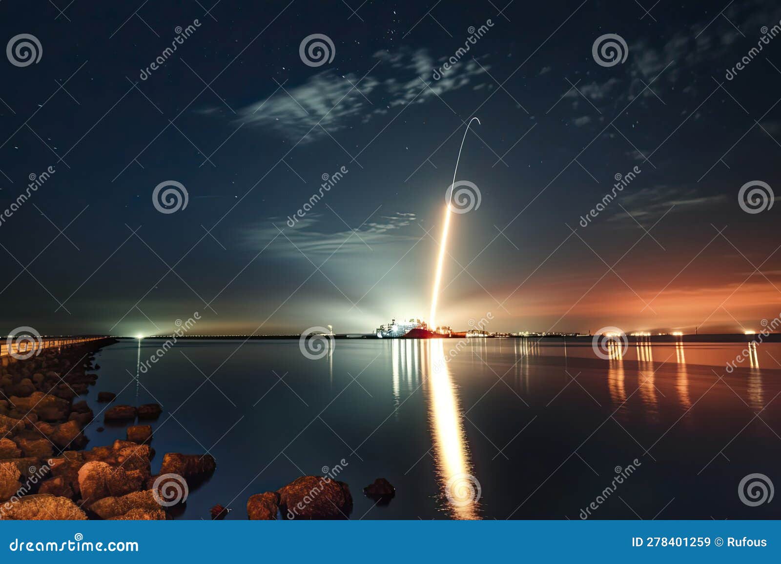 Missile Launch at Night. the Elements of this Image Furnished by NASA ...