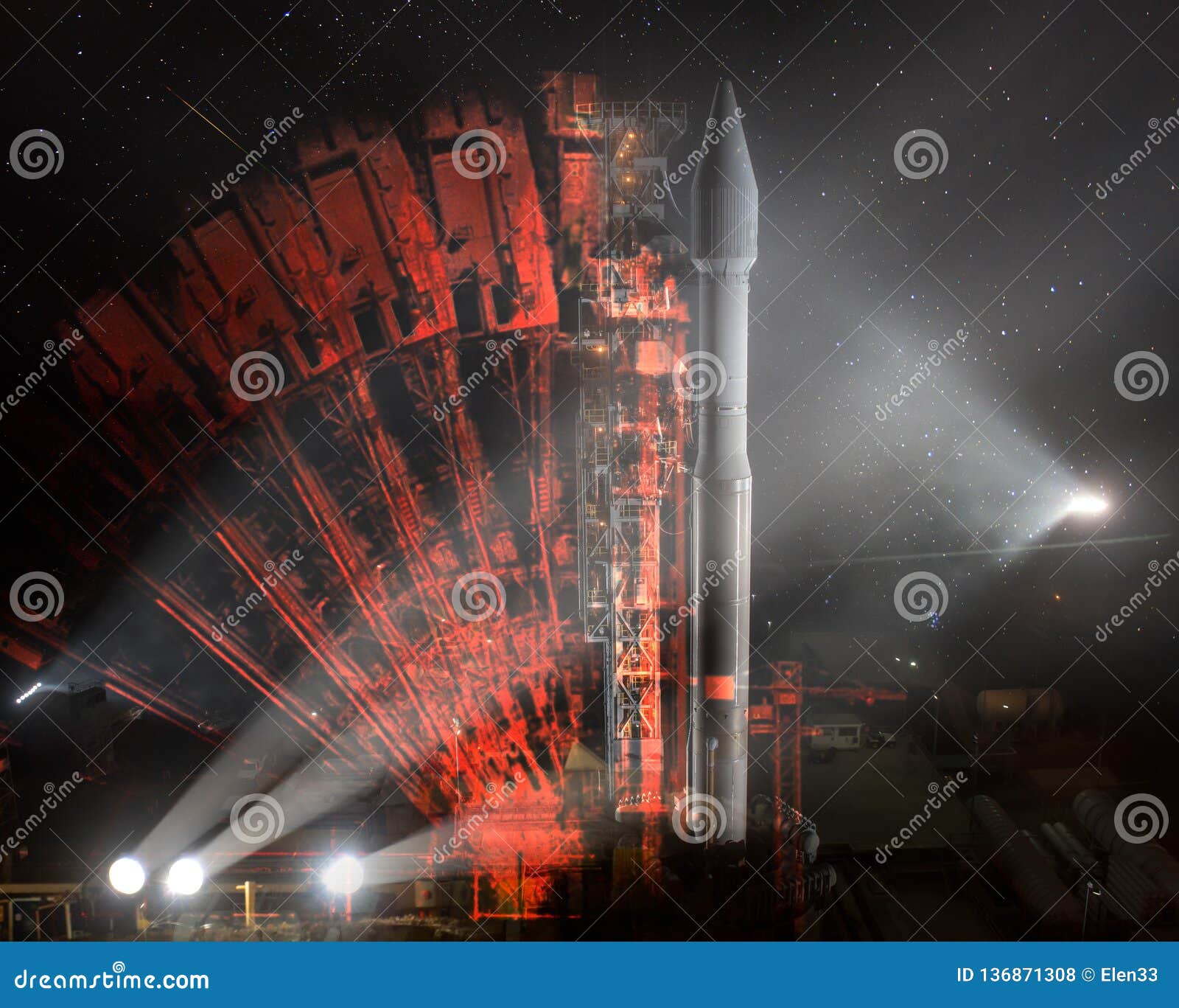 Missile Launch Preparation Prelaunch at Night Stock Photo - Image of ...