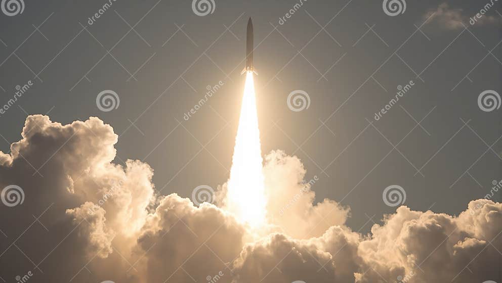 Missile Launching through Clouds with Blinding Flash Stock Illustration ...
