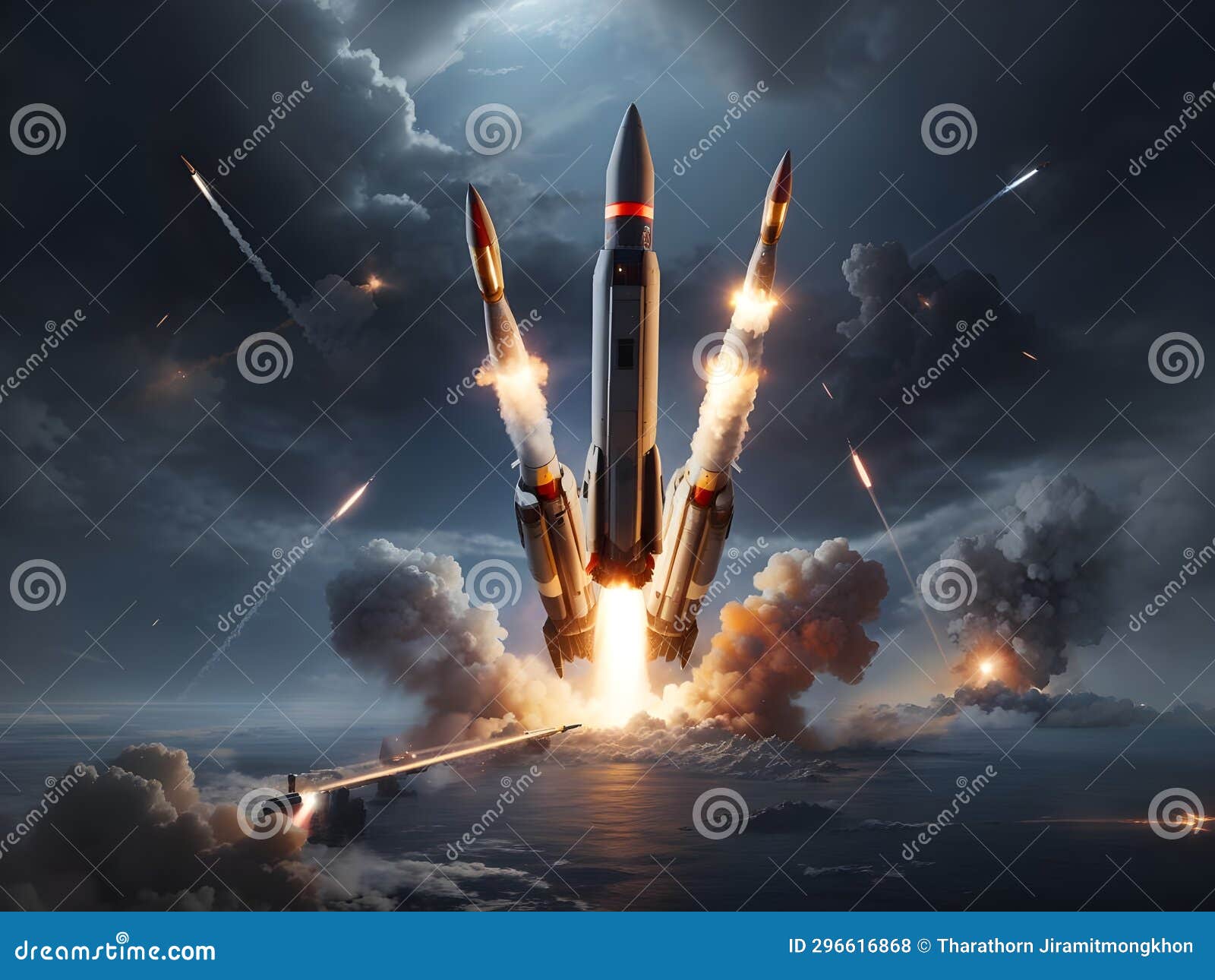 Missile Symphony: Dynamic Visuals of a Storm Unleashed Stock ...