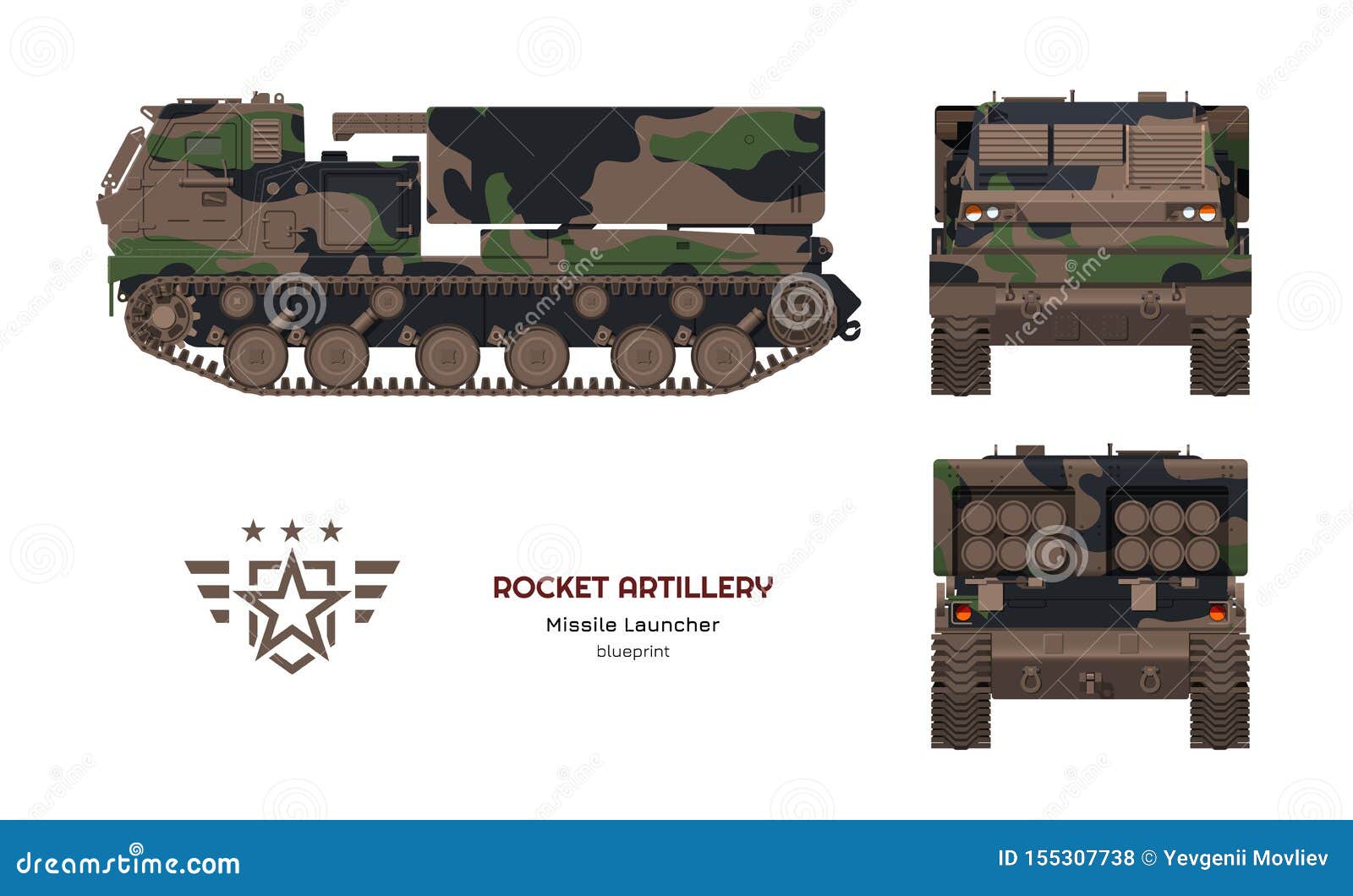 Missile Vehicle In Realistic Style. Rocket Artillery. Side, Front And ...