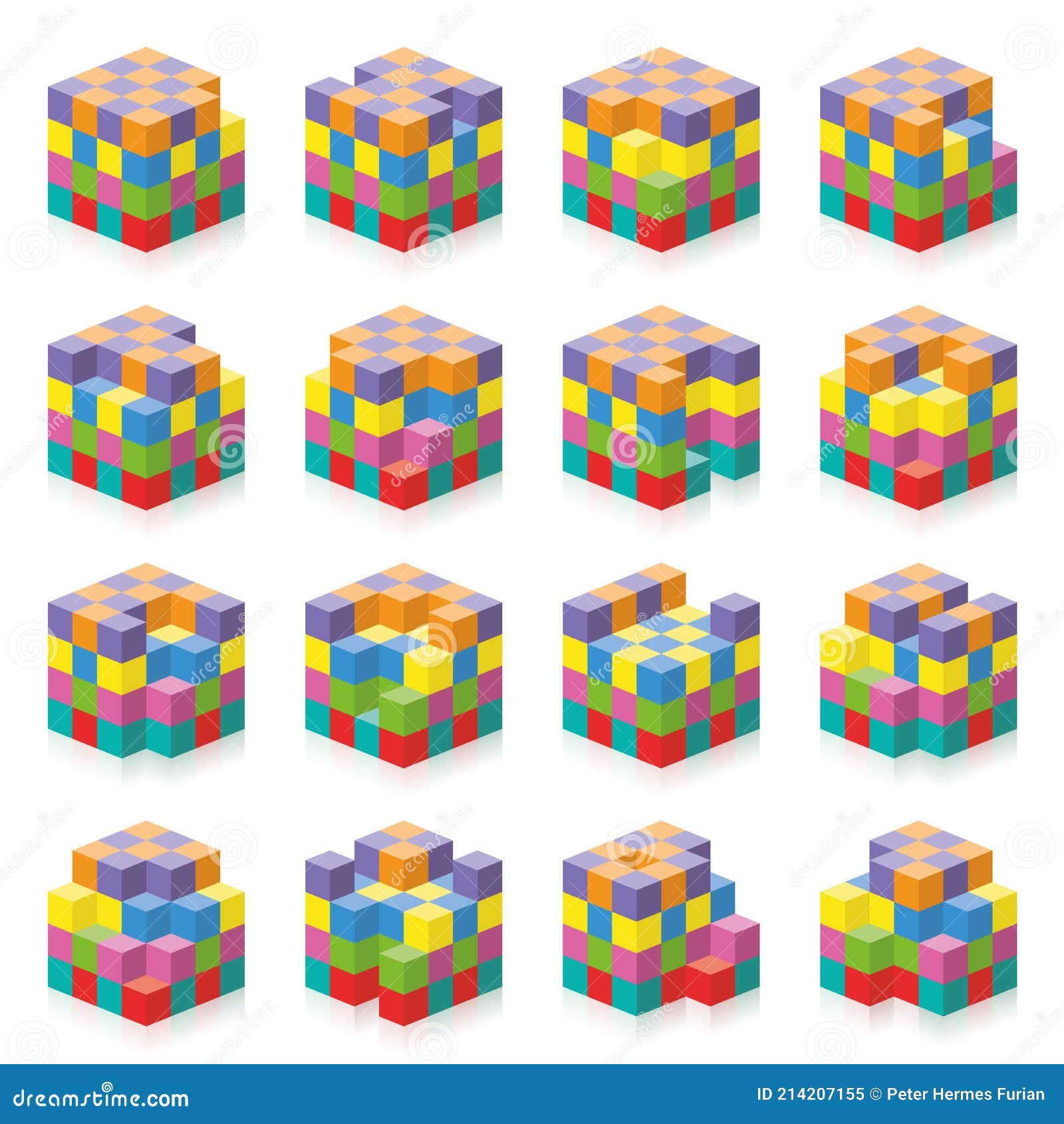 Missing Cubes Build Up Full Cube Colored Game Stock Vector ...