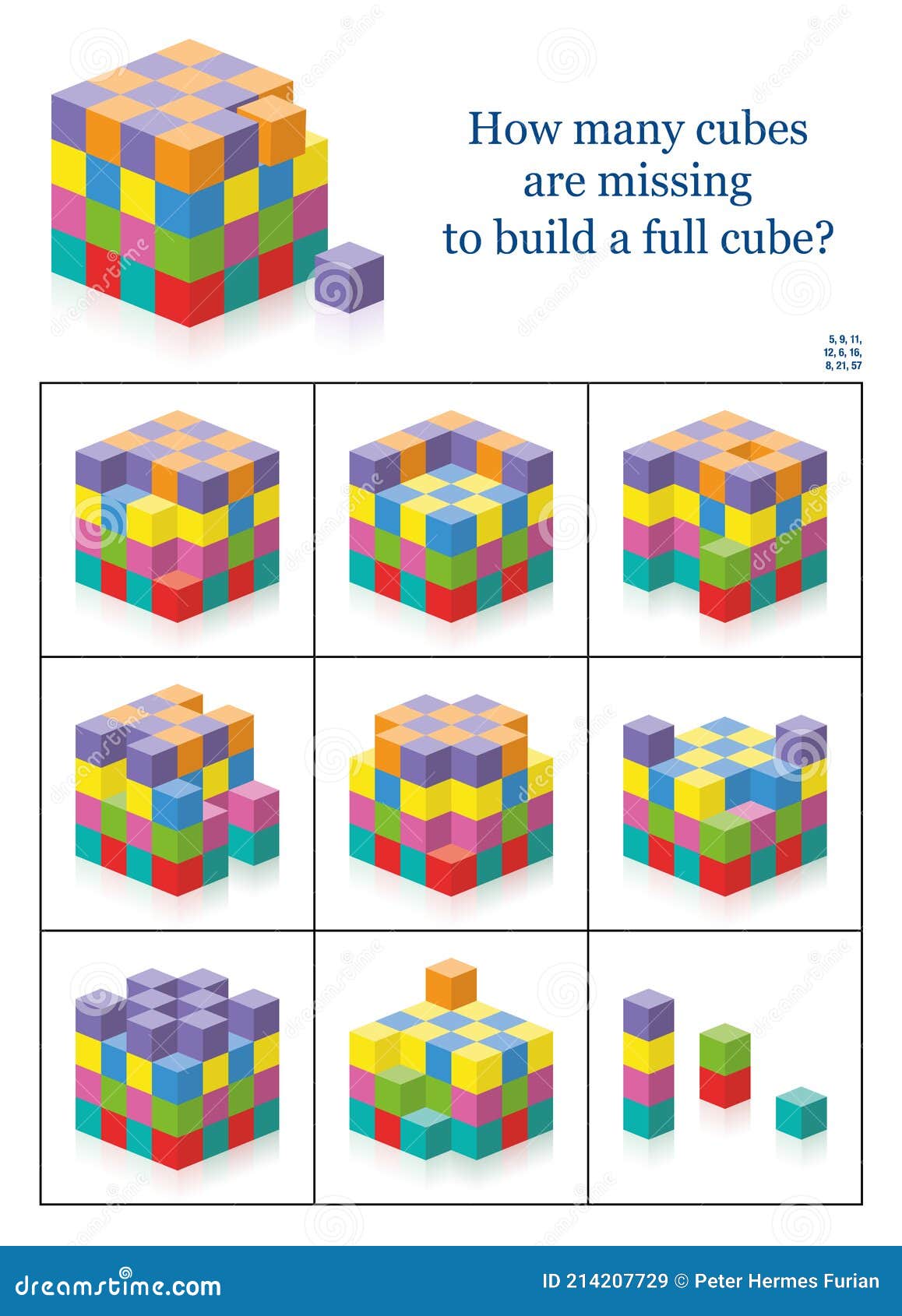 Missing Cubes Counting Game Full Cube Puzzle Riddle Stock Vector ...