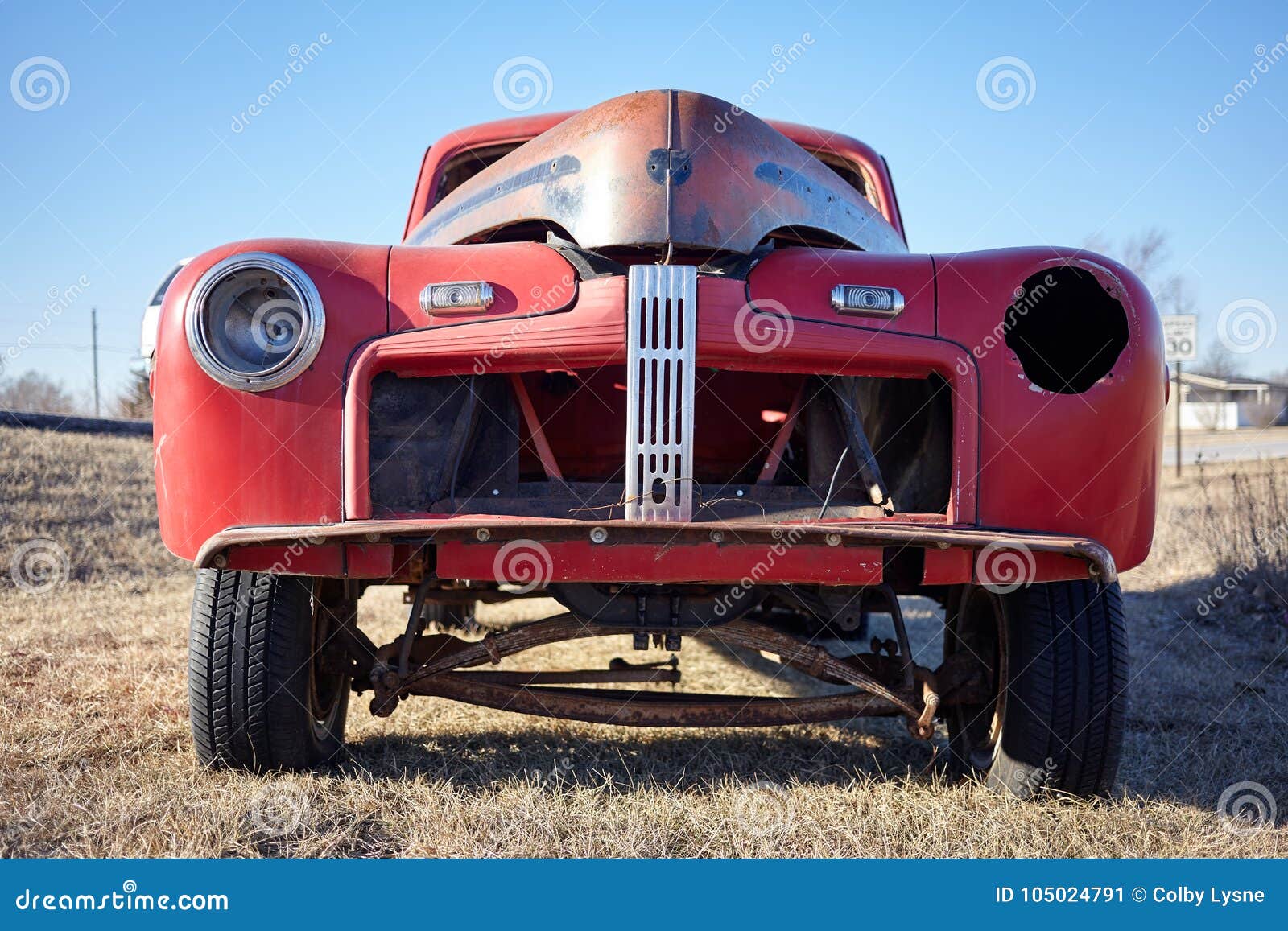 Missing Front Grille of an Old Abandoned Car Stock Image - Image of ...