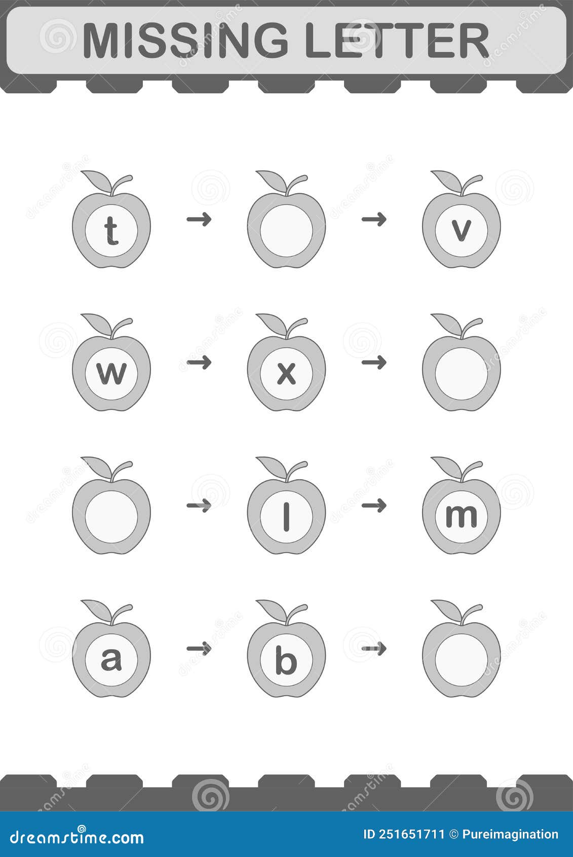 Missing Letter with Apple. Worksheet for Kids Stock Vector ...