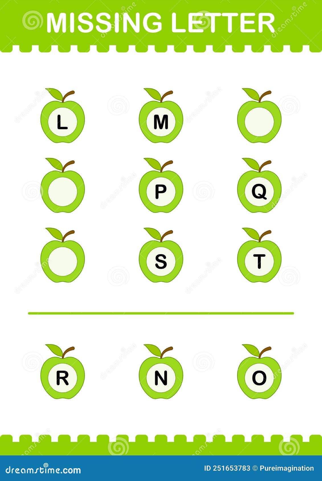Missing Letter with Apple. Worksheet for Kids Stock Vector ...