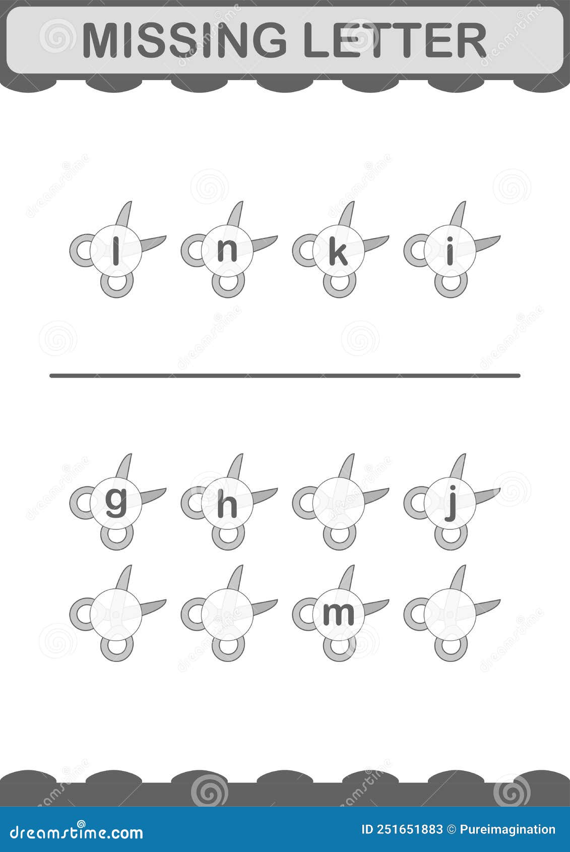 Missing Letter with Scissor. Worksheet for Kids Stock Vector ...