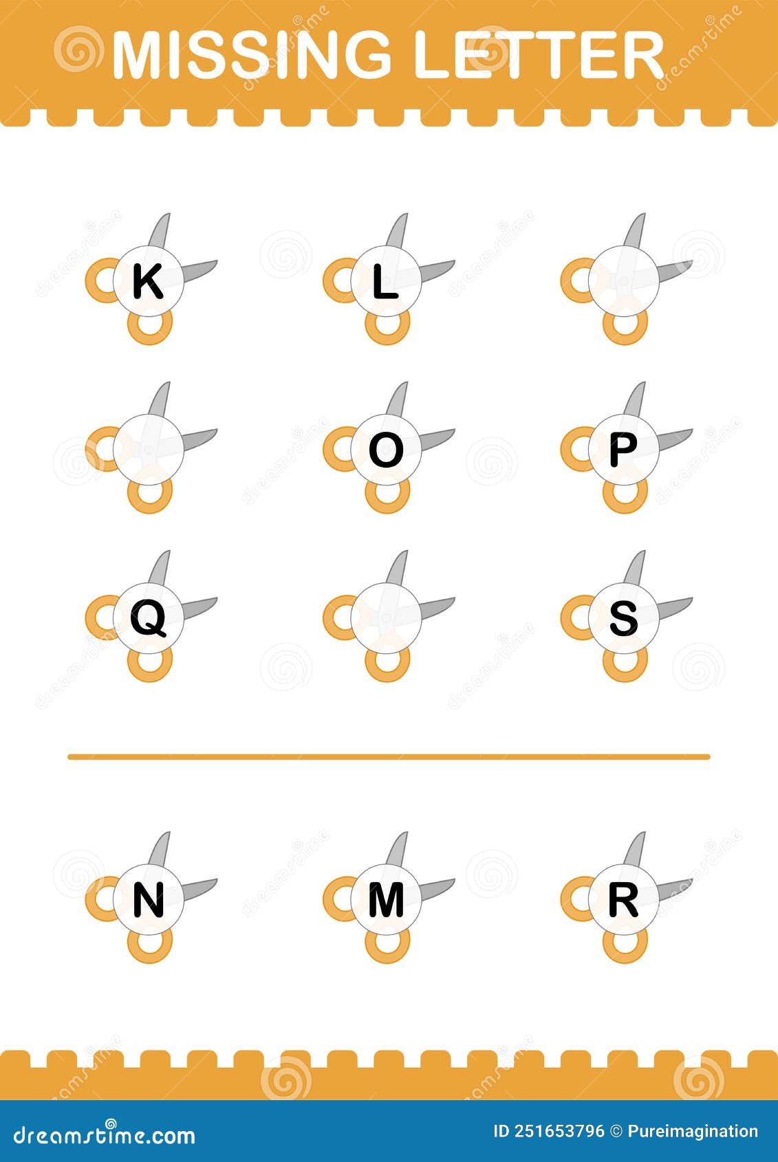 Missing Letter with Scissor. Worksheet for Kids Stock Vector ...