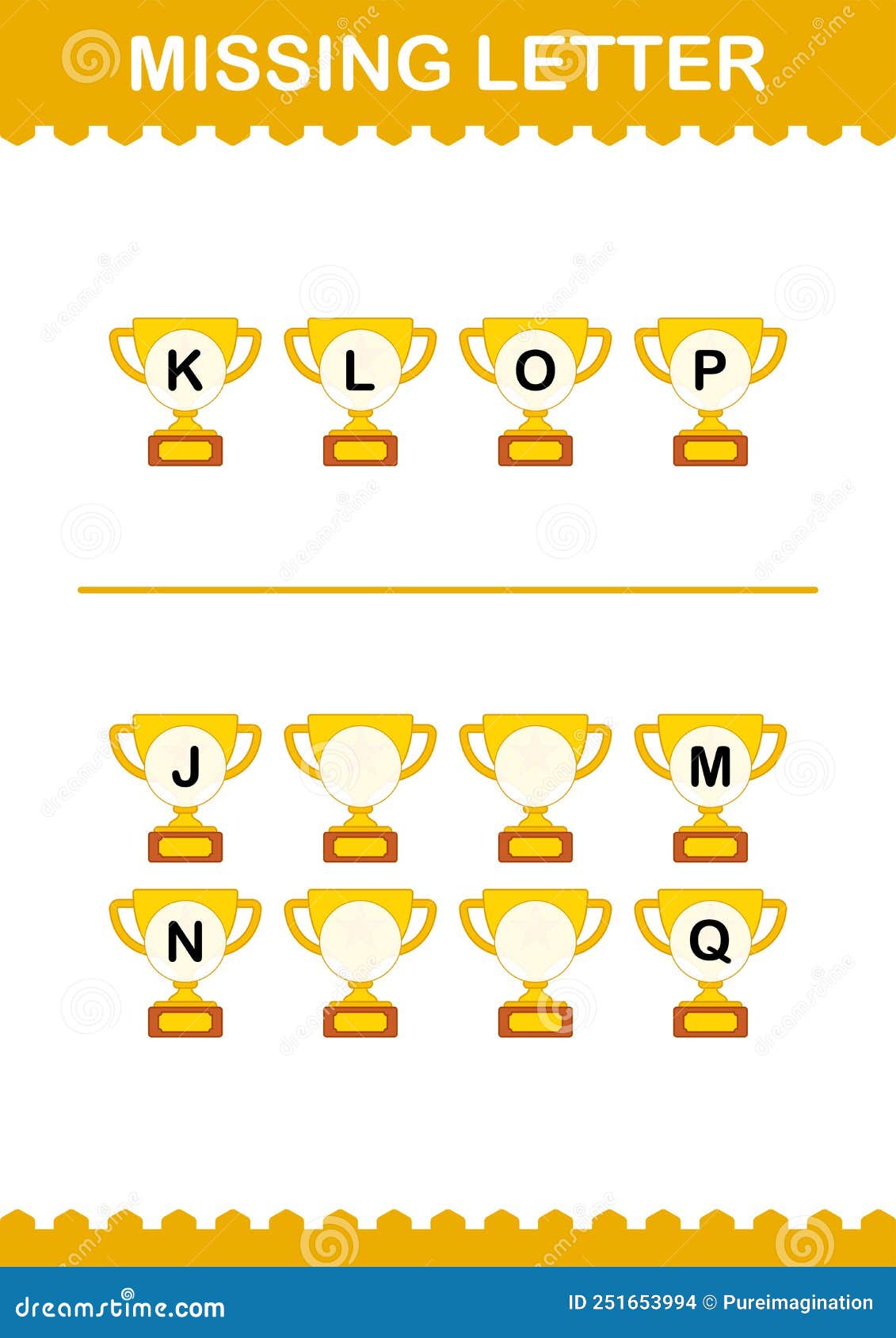 Missing Letter with Trophy. Worksheet for Kids Stock Vector ...