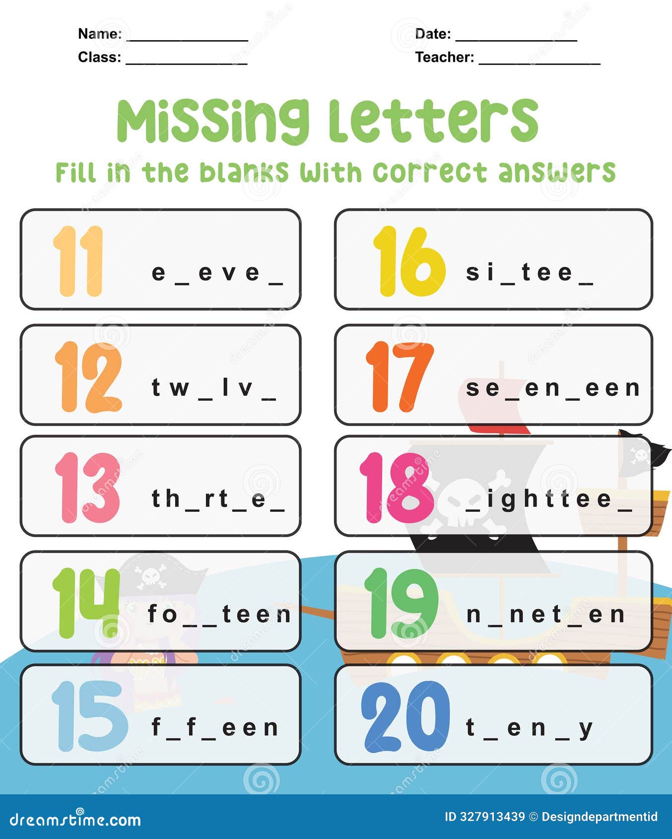 Missing Letters Worksheet. Learning about Numbers Stock Illustration ...