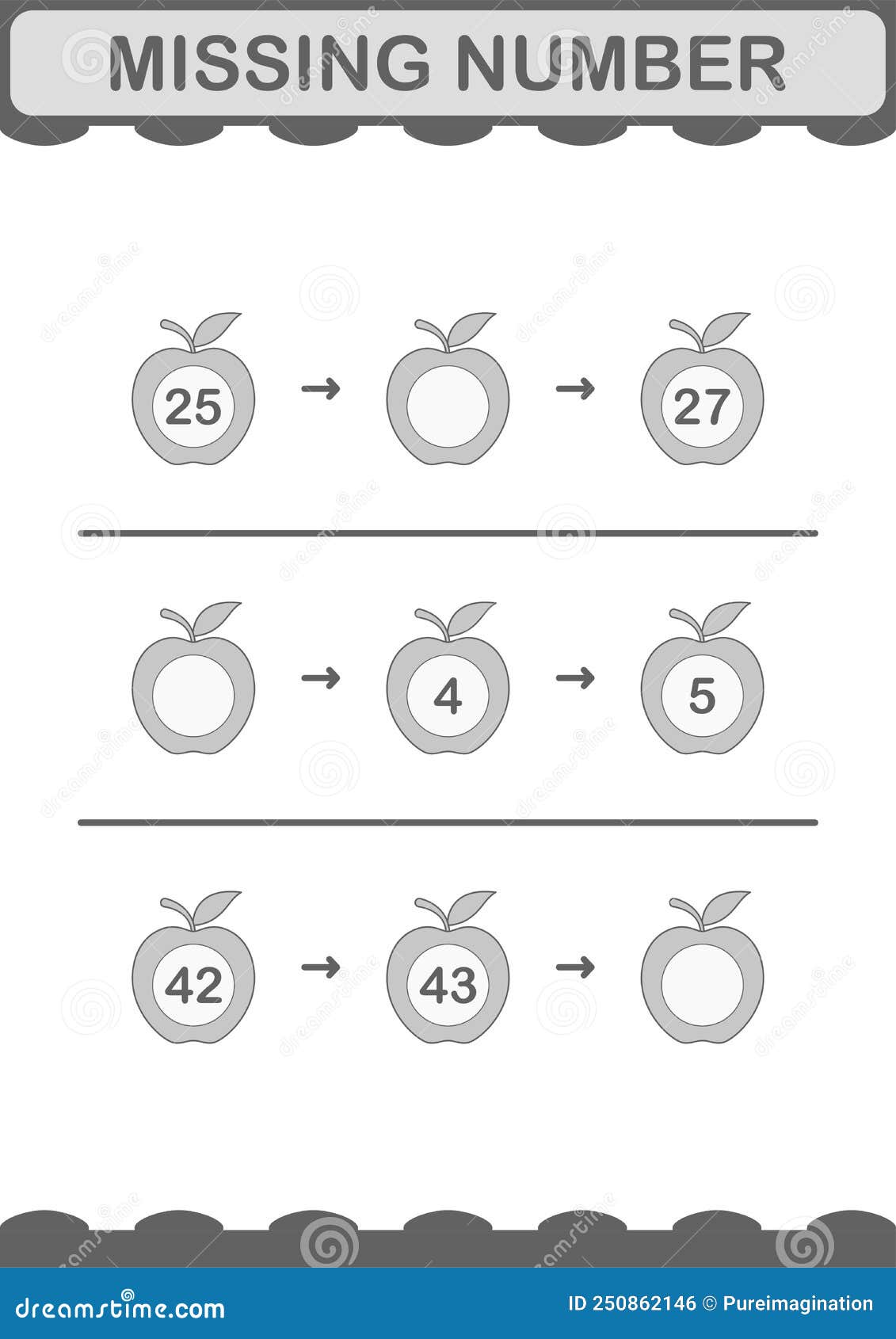 Missing Number with Apple. Worksheet for Kids Stock Vector ...