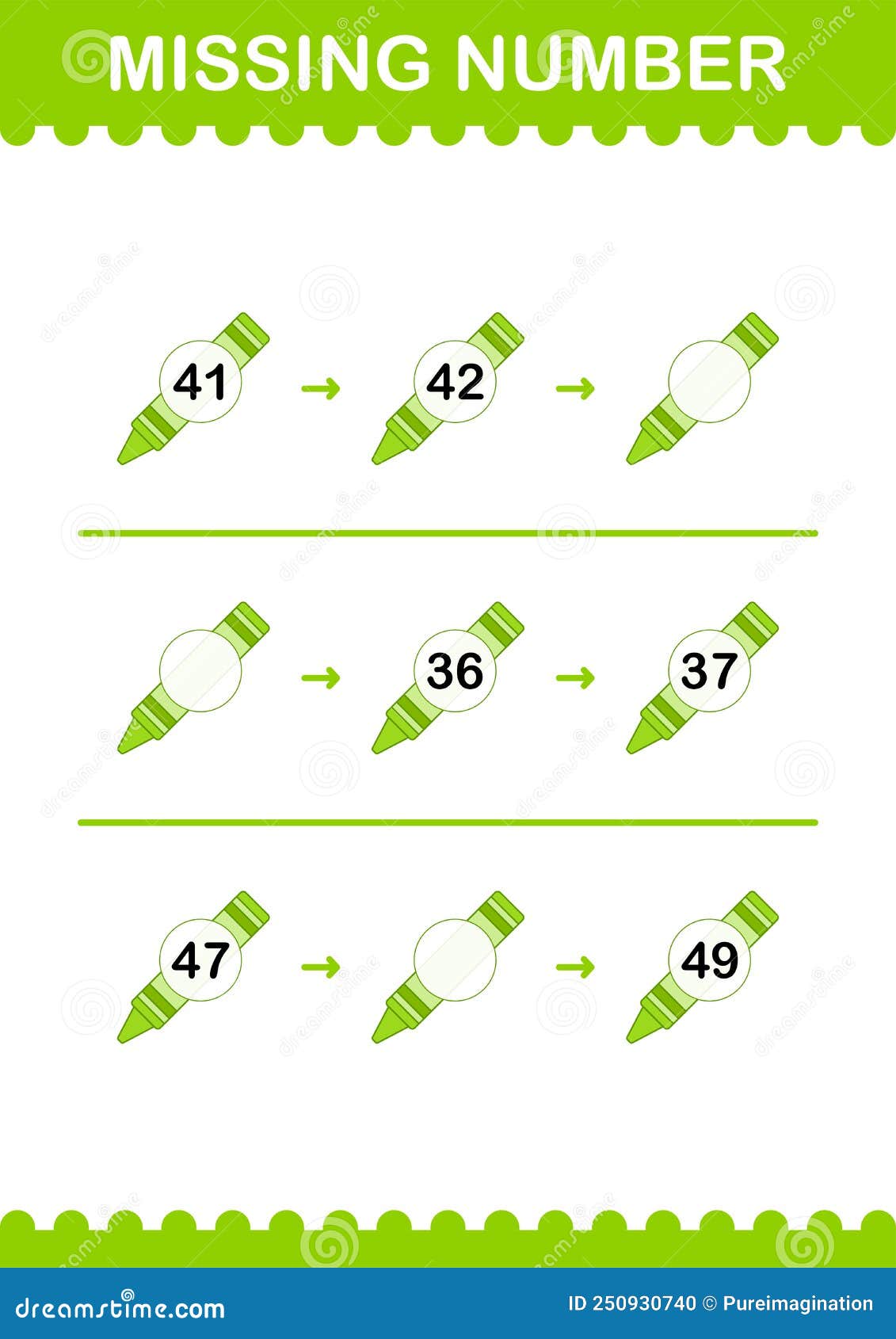 Missing Number with Crayon. Worksheet for Kids Stock Vector ...