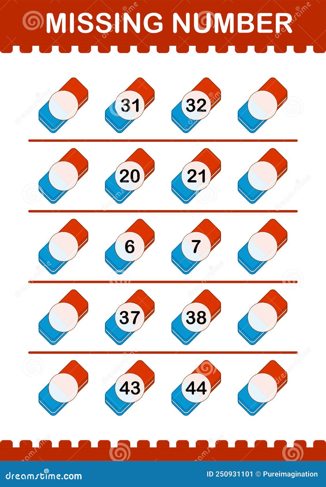 Missing Number with Eraser. Worksheet for Kids Stock Vector ...