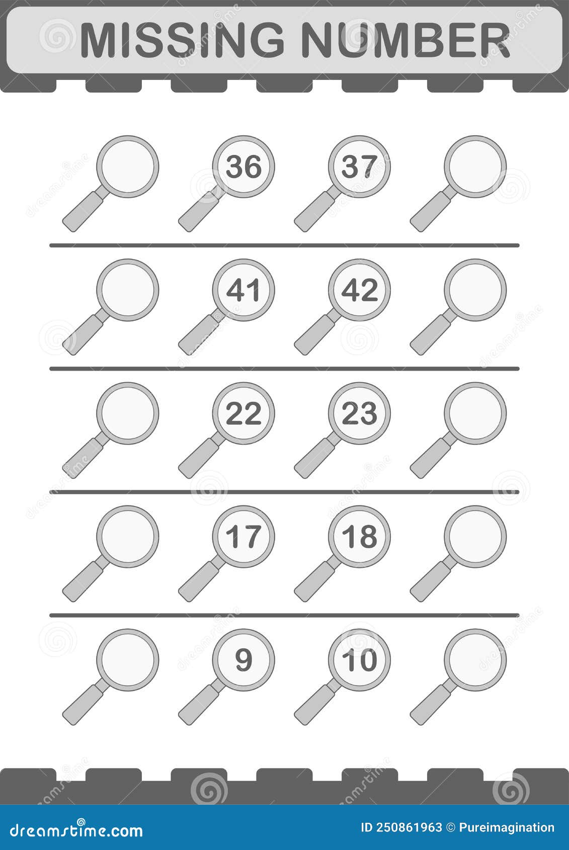 Missing Number with Magnifying Glass. Worksheet for Kids Stock Vector ...