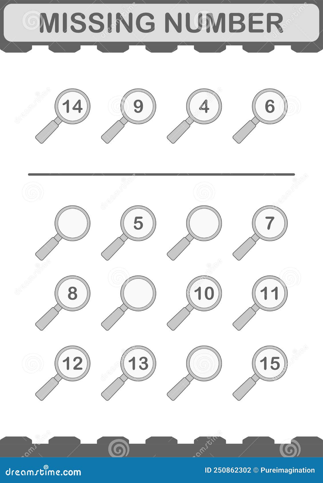 Missing Number with Magnifying Glass. Worksheet for Kids Stock Vector ...