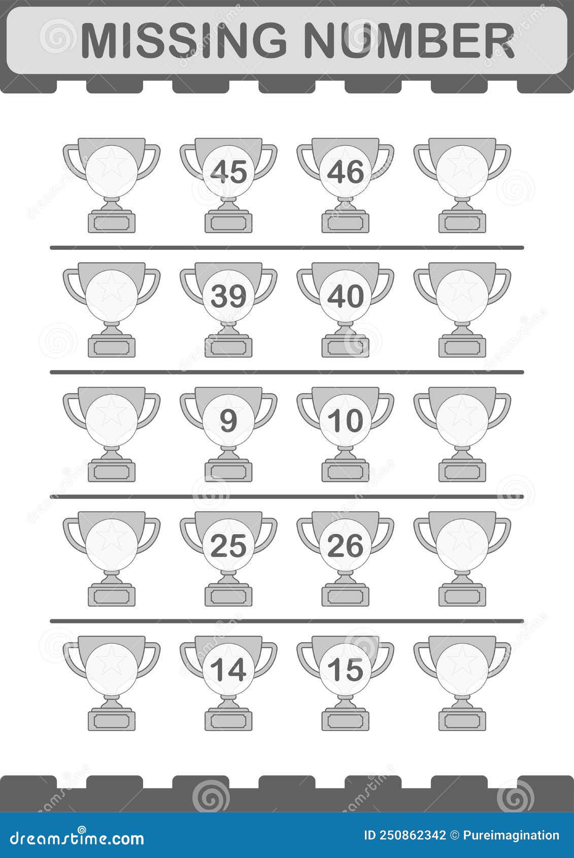 Missing Number with Trophy. Worksheet for Kids Stock Vector ...