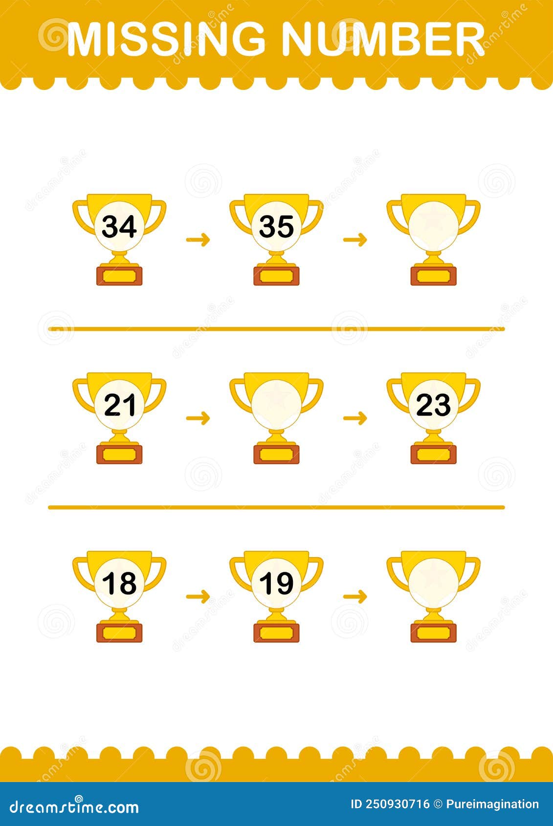 Missing Number with Trophy. Worksheet for Kids Stock Vector ...