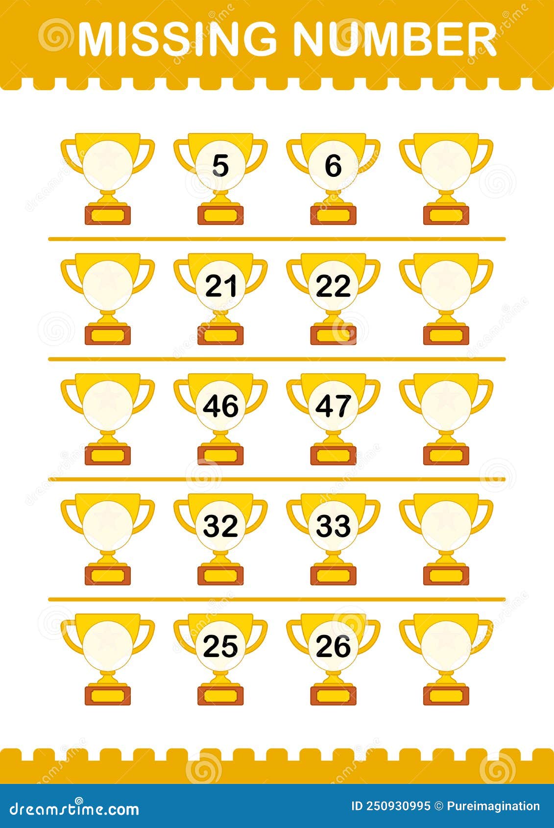 Missing Number with Trophy. Worksheet for Kids Stock Vector ...