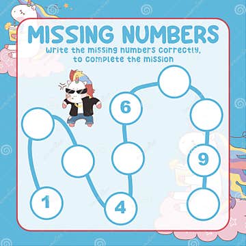 Math Game for Kids. Missing Numbers Page with Colourful and Cute ...